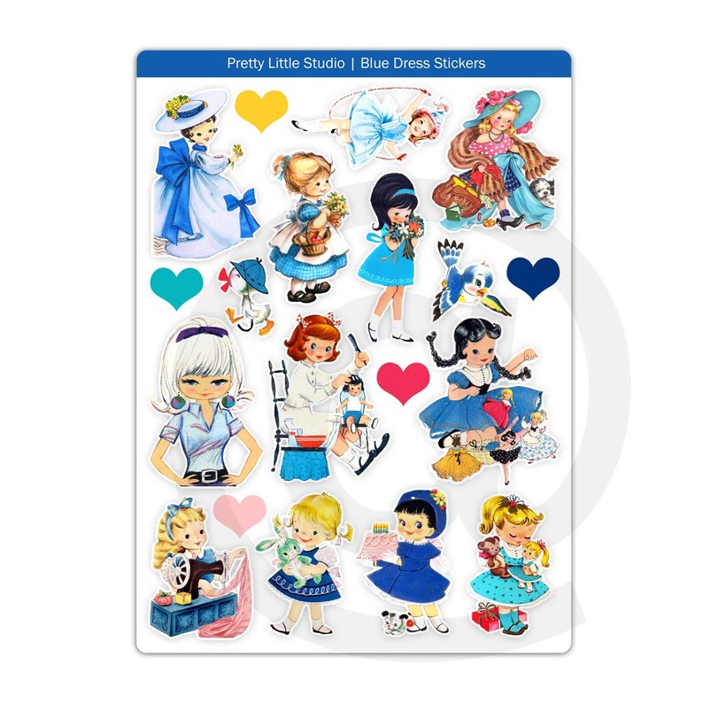 Stickers Blue Dress Girl Vintage Ephemera Pretty Doll | Etsy