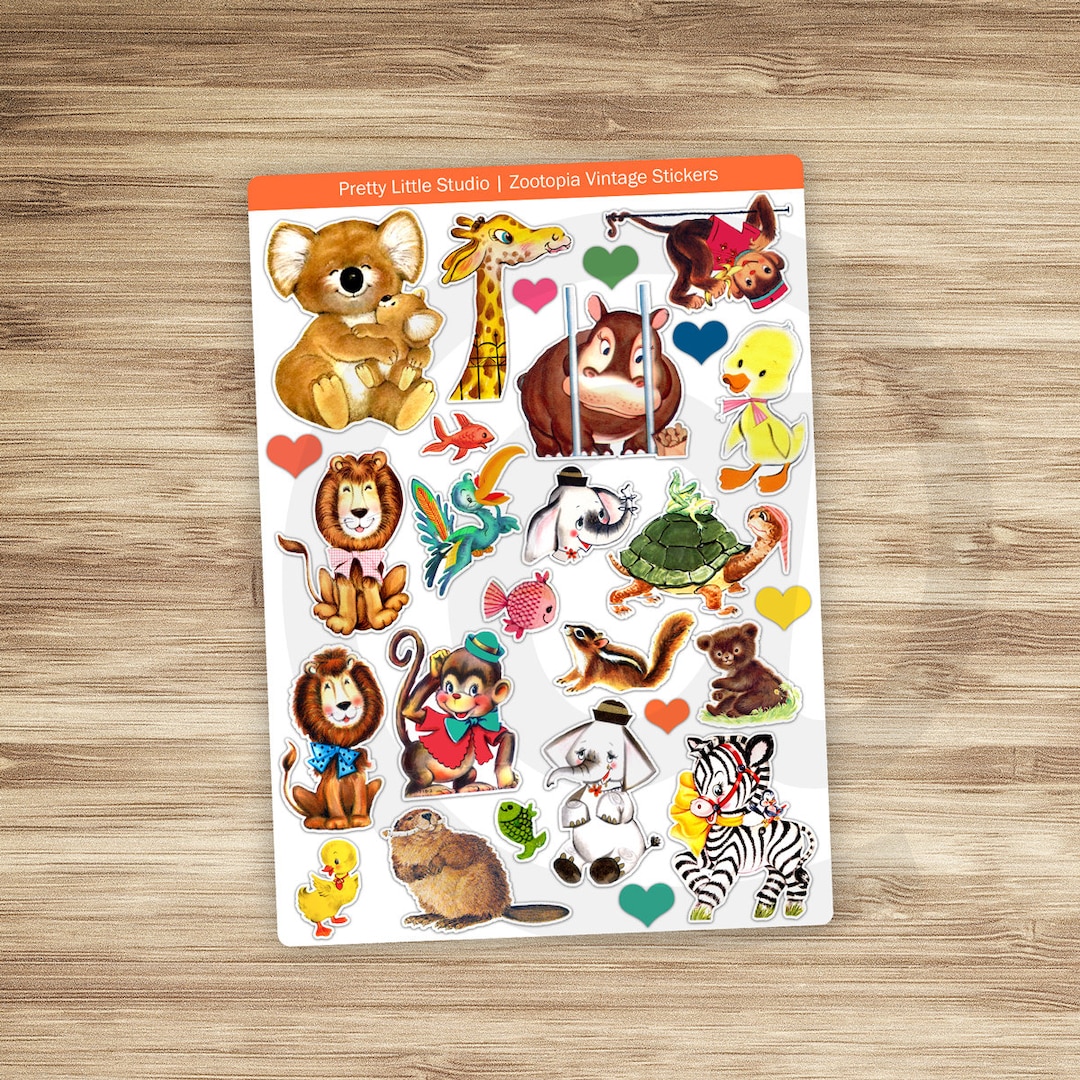 Stickers Zootopia Vintage Ephemera Koala, Giraffe, Hippo, Lion, Monkey ...