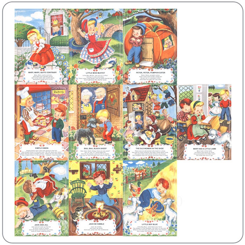 Mother Goose Full Color Vintage Flashcards Set of 10 - Etsy