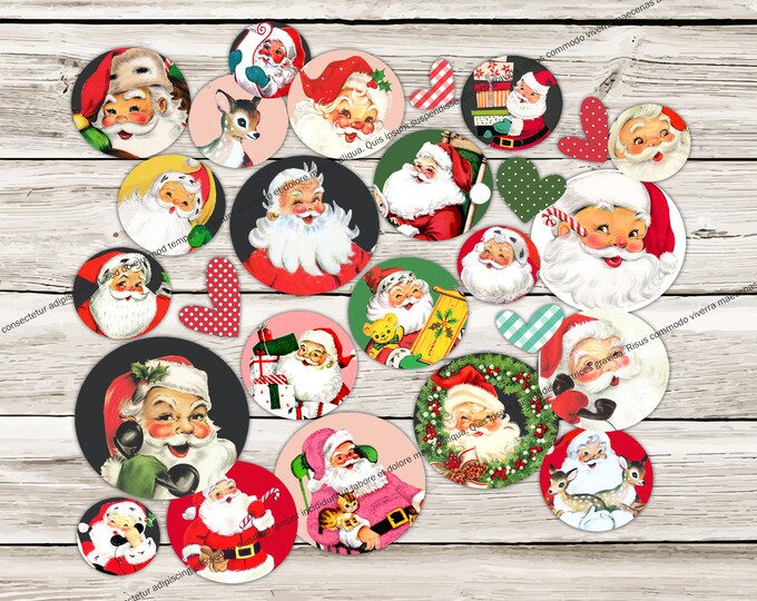 Santa Round Tag Die Cuts Ephemera Pack | Christmas, Santa Claus - Etsy