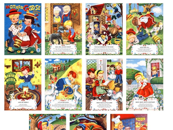 Digital Print at Home 3x4 Mother Goose Flash Cards Vintage - Etsy