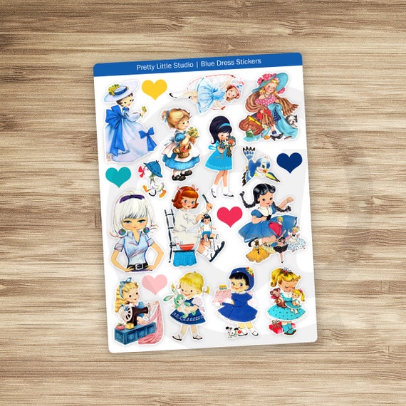 Stickers Blue Dress Girl Vintage Ephemera Pretty Doll | Etsy