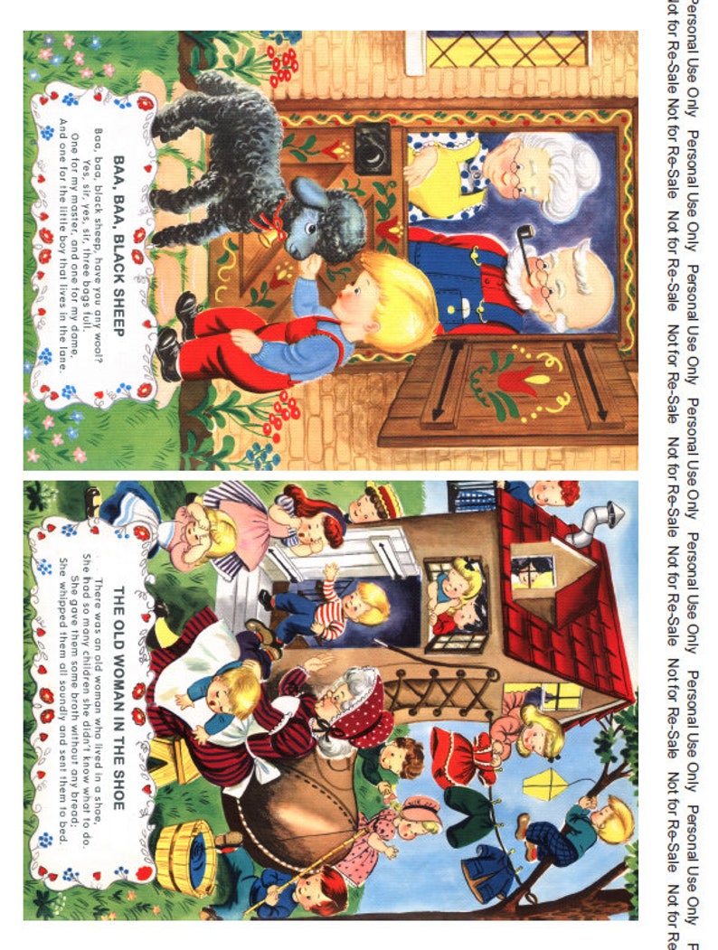 Print at Home 5x7 Mother Goose 2 Nursery Rhyme Flash Cards - Etsy