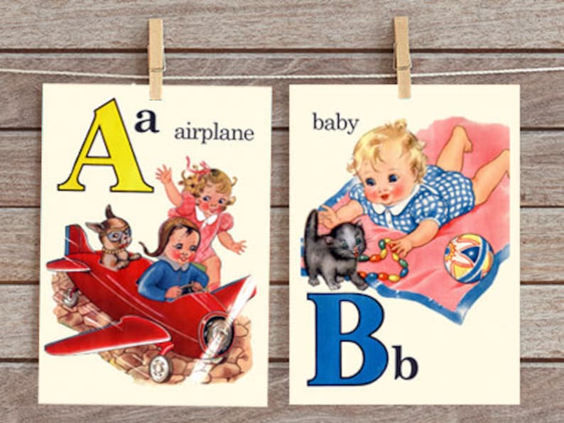 A is for Airplane ABC Alphabet Vintage Style Flash Cards - Etsy