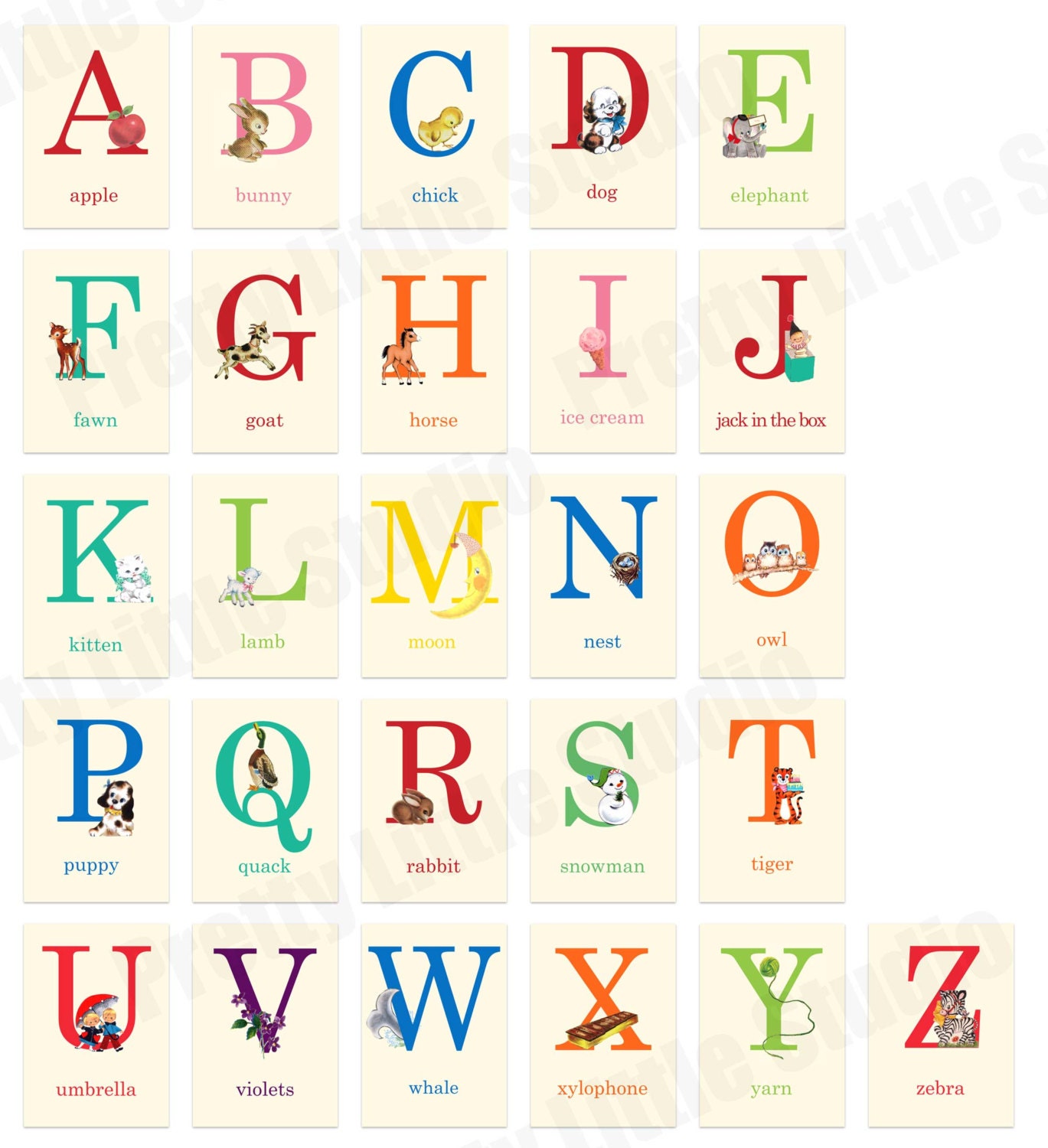 Baby ABC Alphabet Retro Style Flashcards 4x6 OR 5x7 Set of - Etsy