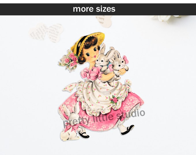 Leah Girl 4" Vintage Diecut | Easter, Bunny, Pink Dress (2 Sizes ...