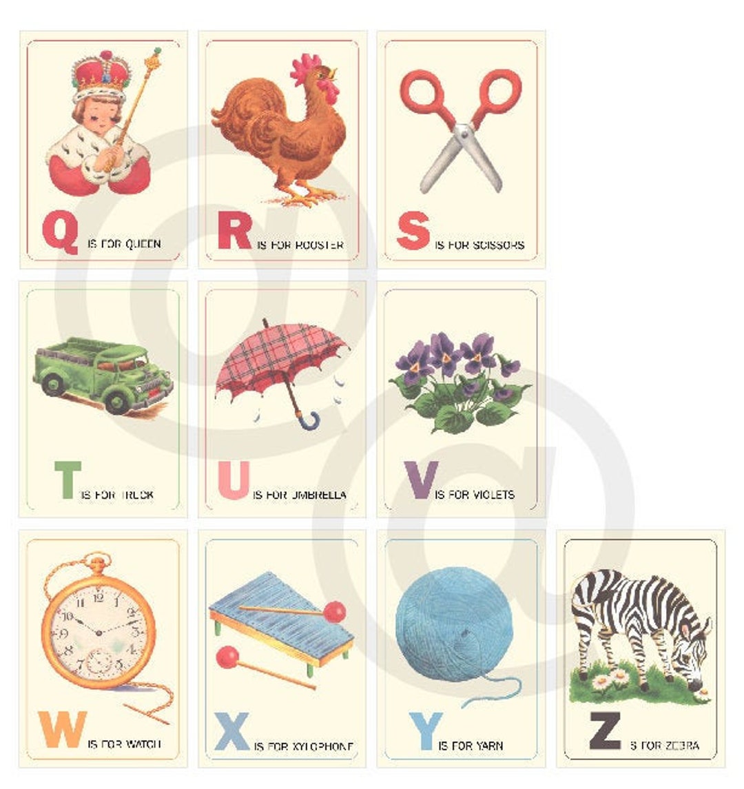 Digital Print at Home Z is for Zebra Alphabet Mini Flash Cards Vintage ...