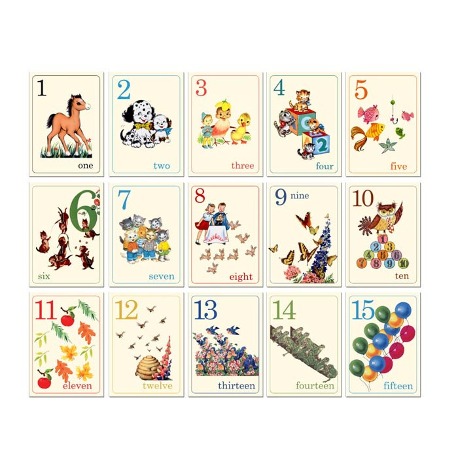 Counting from 1-15 Flash Cards Set of 15 Choose your Size | Etsy