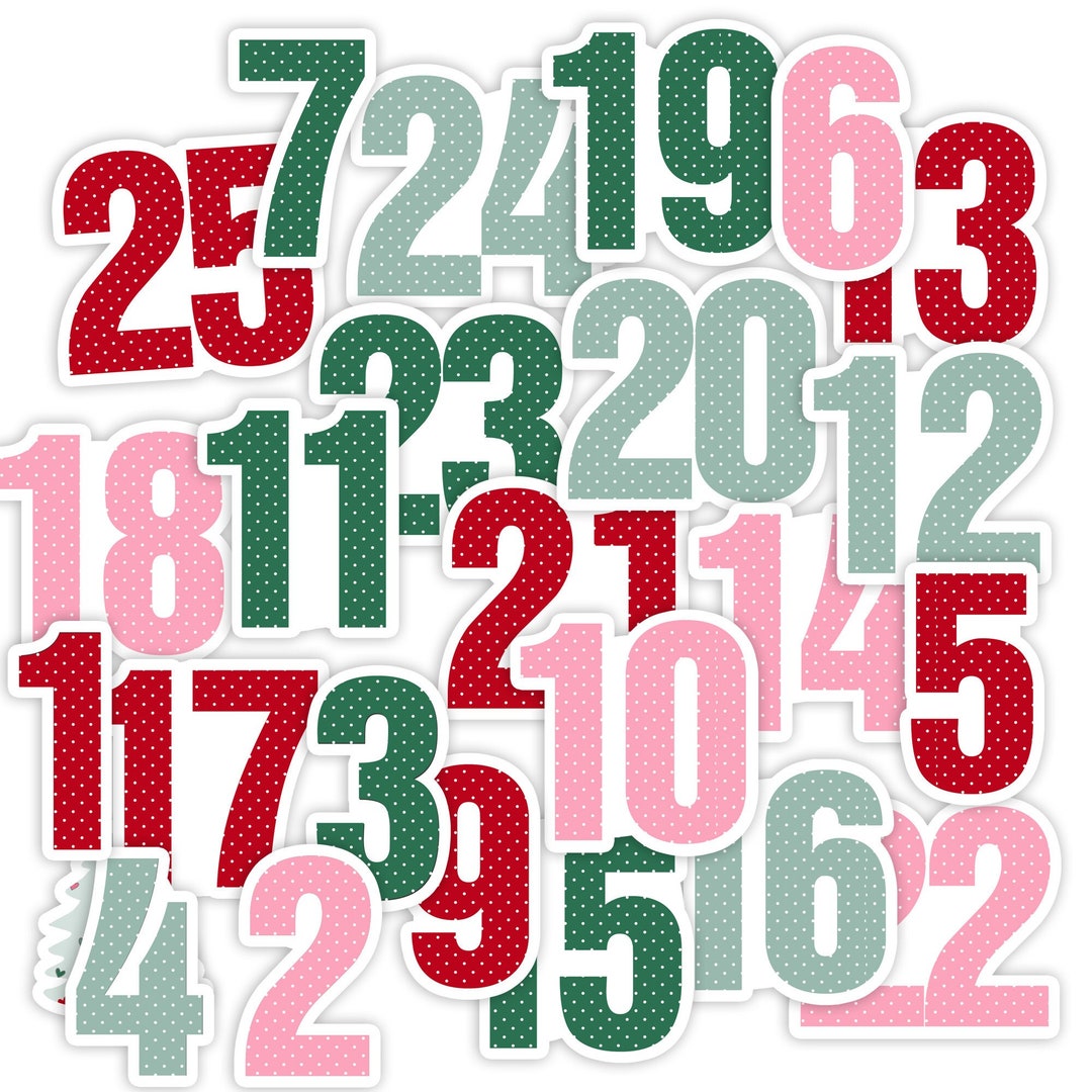Truffle Numbers 1-25 Cut-outs Ephemera Pack Christmas Polka Dot, Red ...