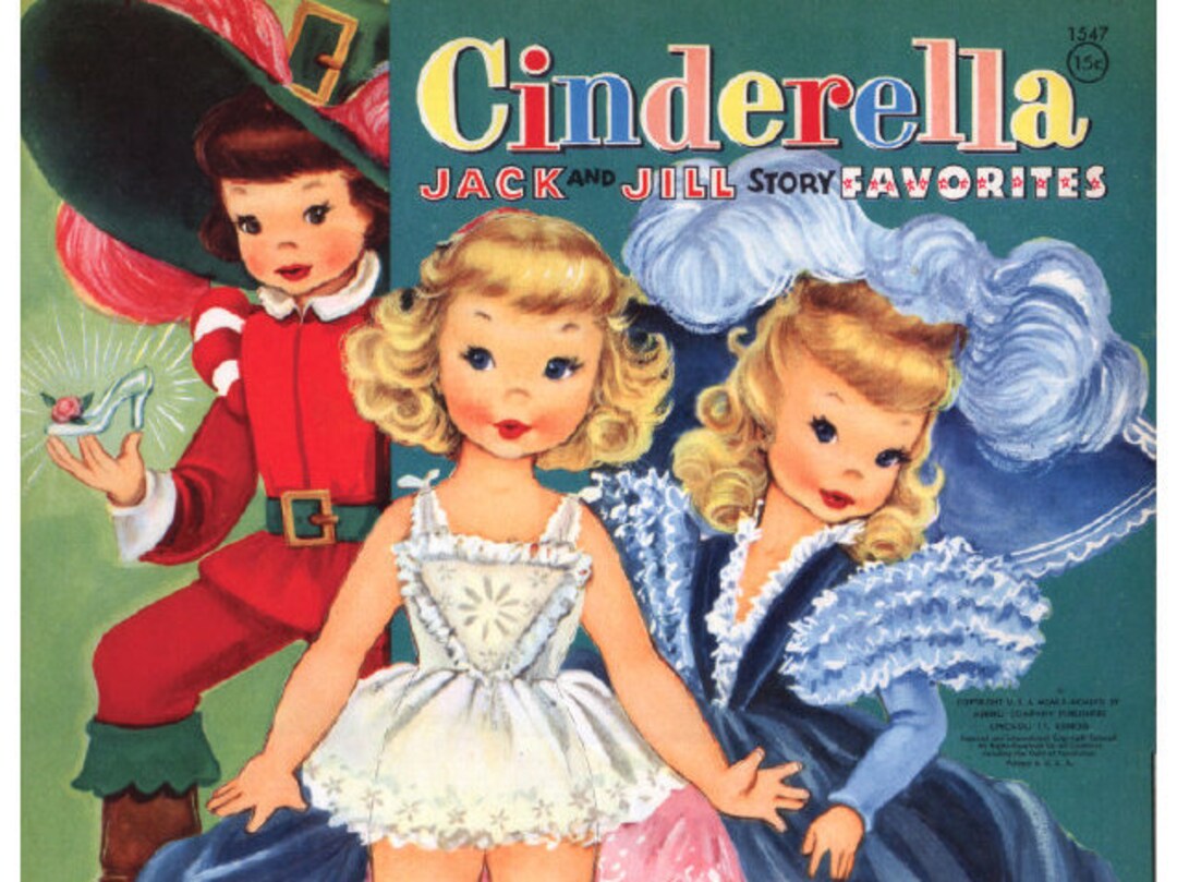 Digital | Print at Home | Paper Dolls Cinderella Vintage Retro 1950's ...