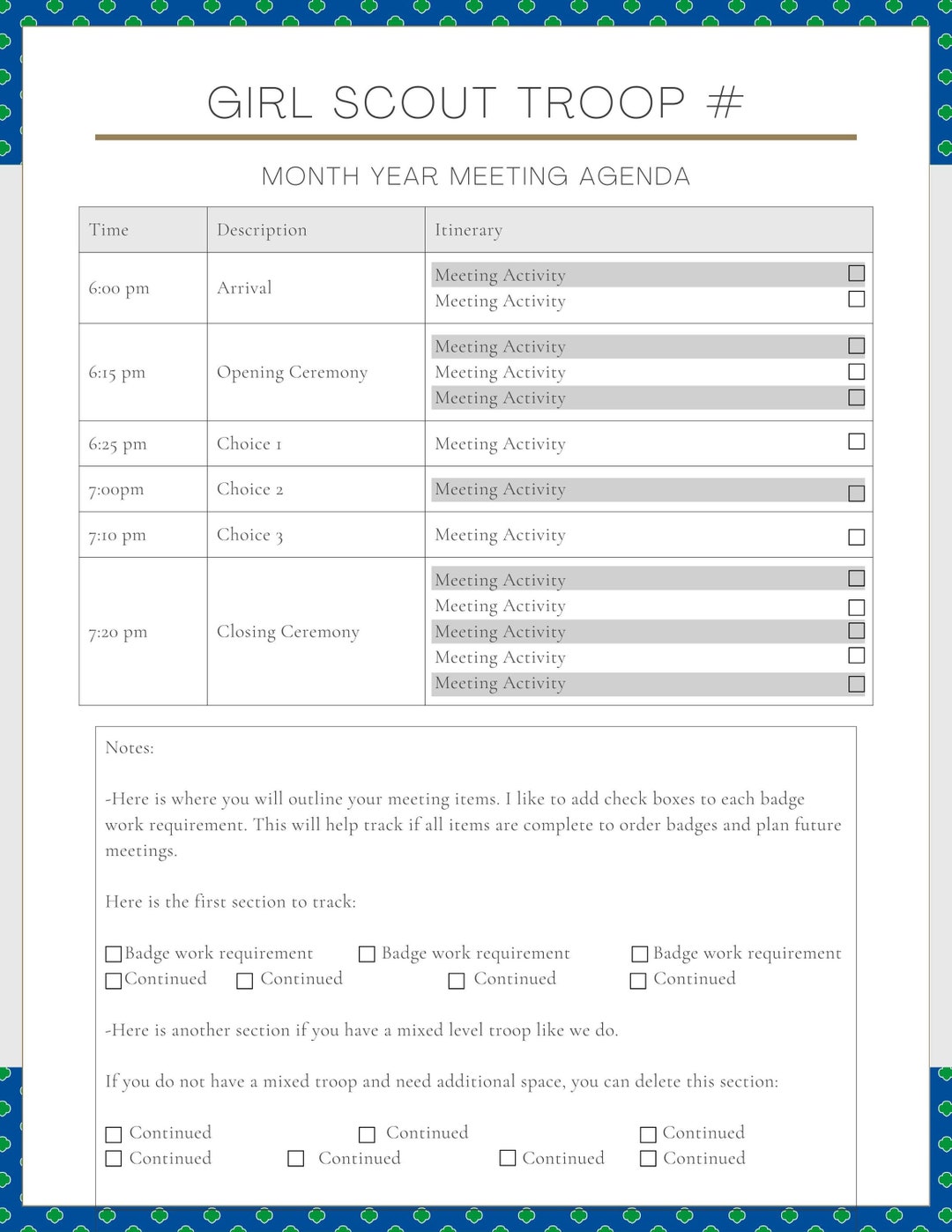 Girl Scout Meeting Agenda - Etsy