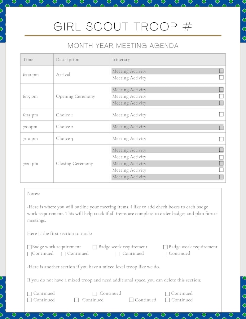 Girl Scout Meeting Agenda - Etsy