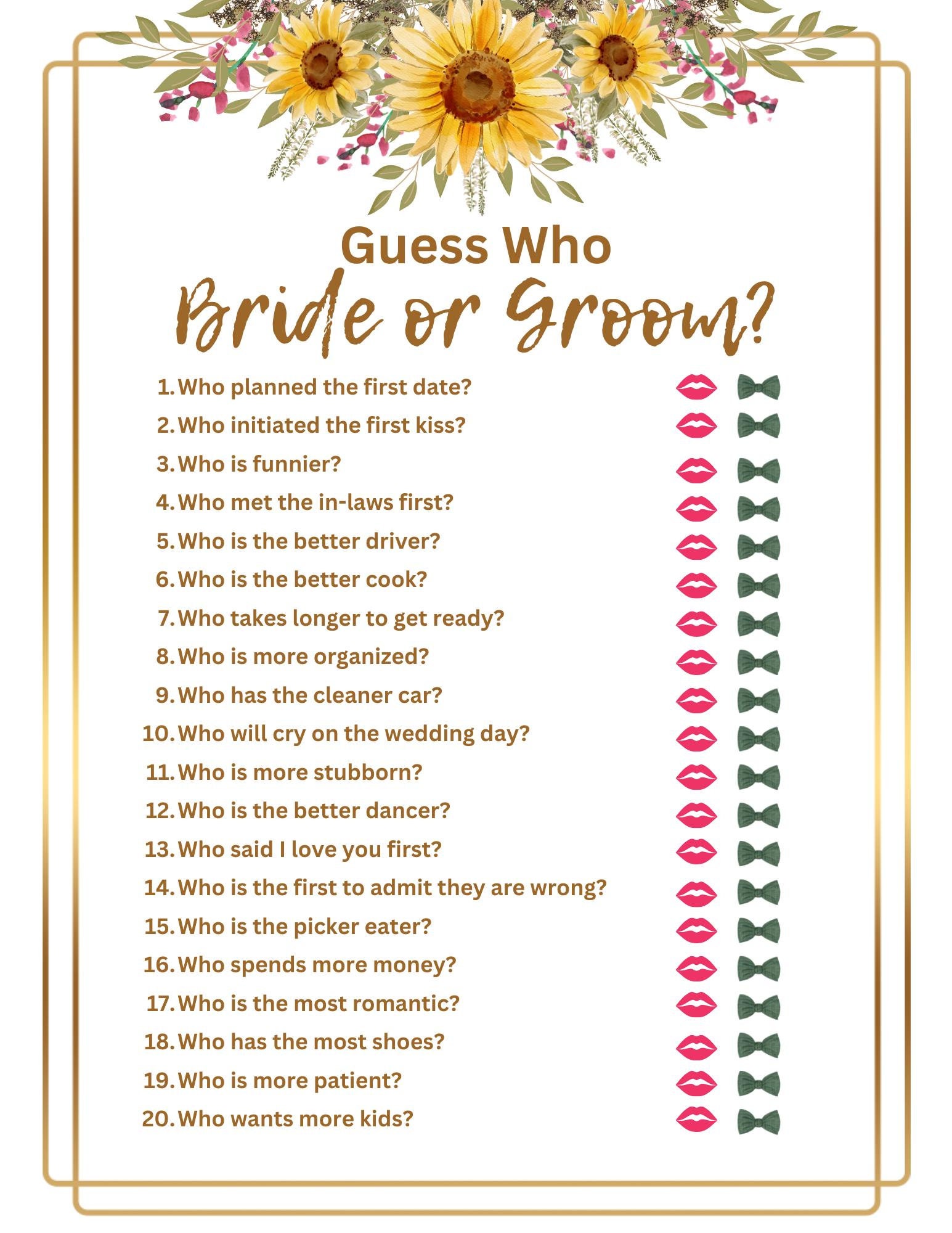 Couple Shower Games, Guess Who Bridal Shower Game, Bachelorette Party ...