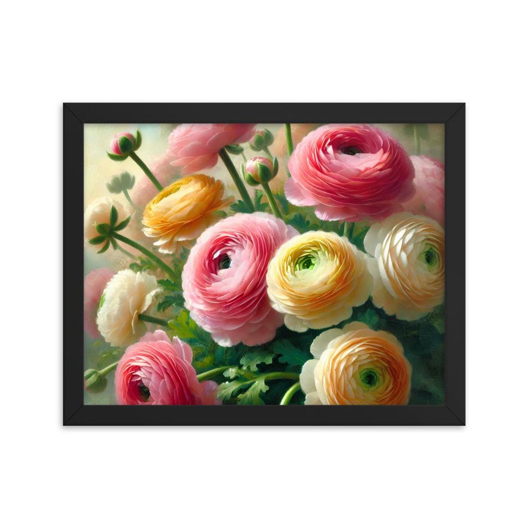 Ranunculus Pastel Bulb Flowers: Framed Digital Painting Poster - Etsy