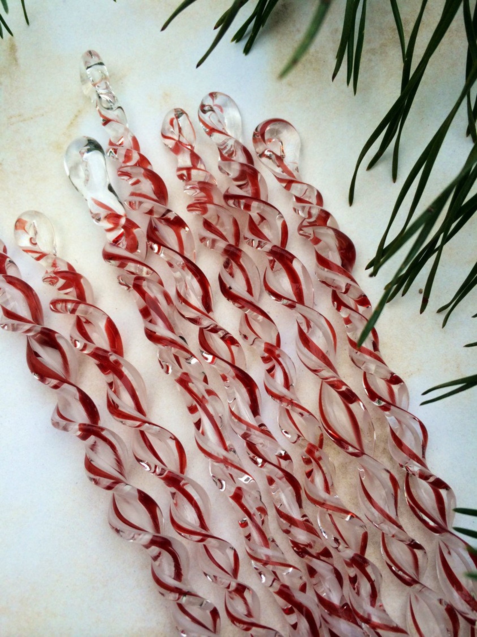 RED & WHITE Striped Borosilicate Glass Icicle Christmas - Etsy