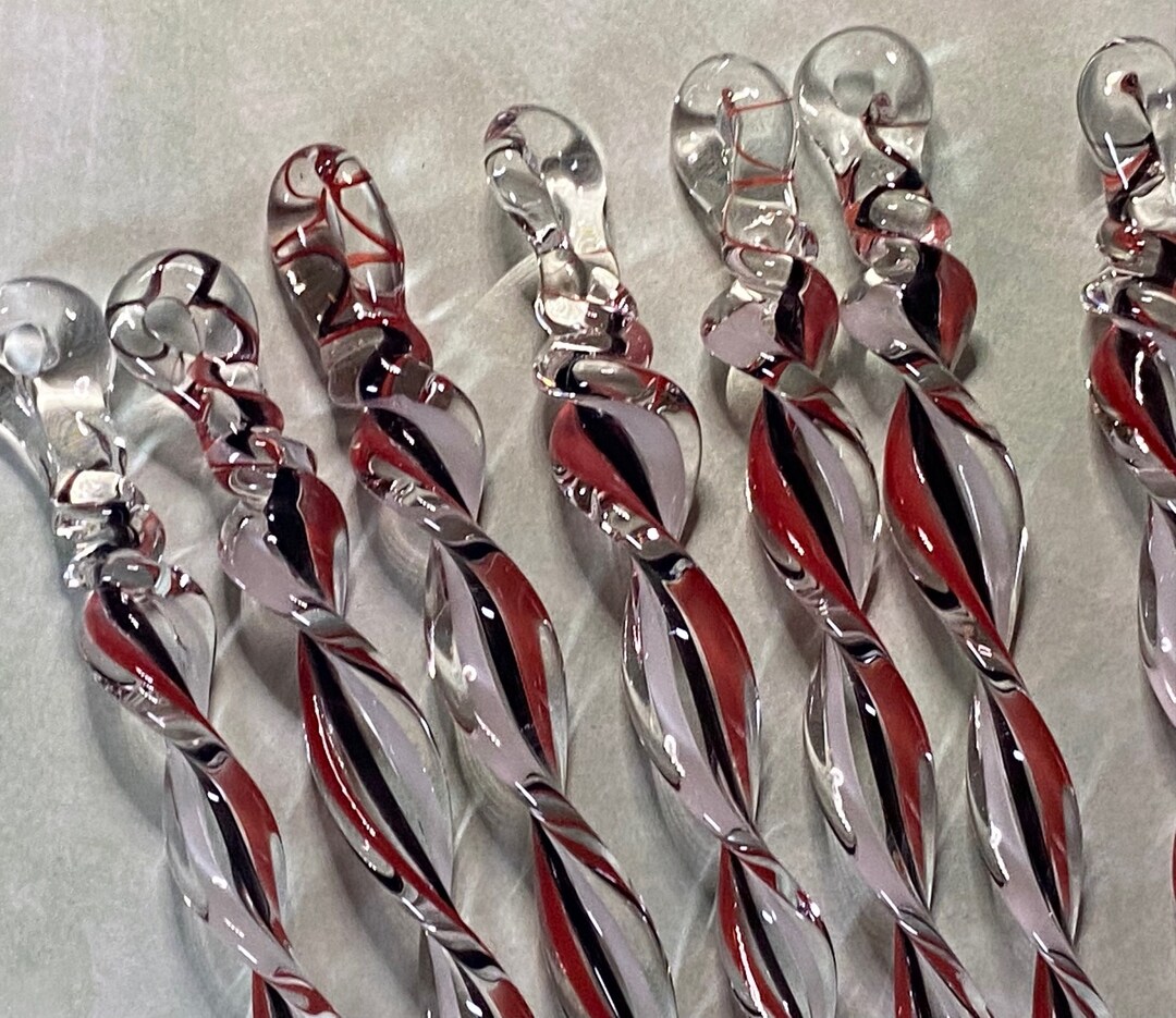 RED, BLACK & WHITE Striped Handmade Borosilicate Glass Icicle Christmas ...