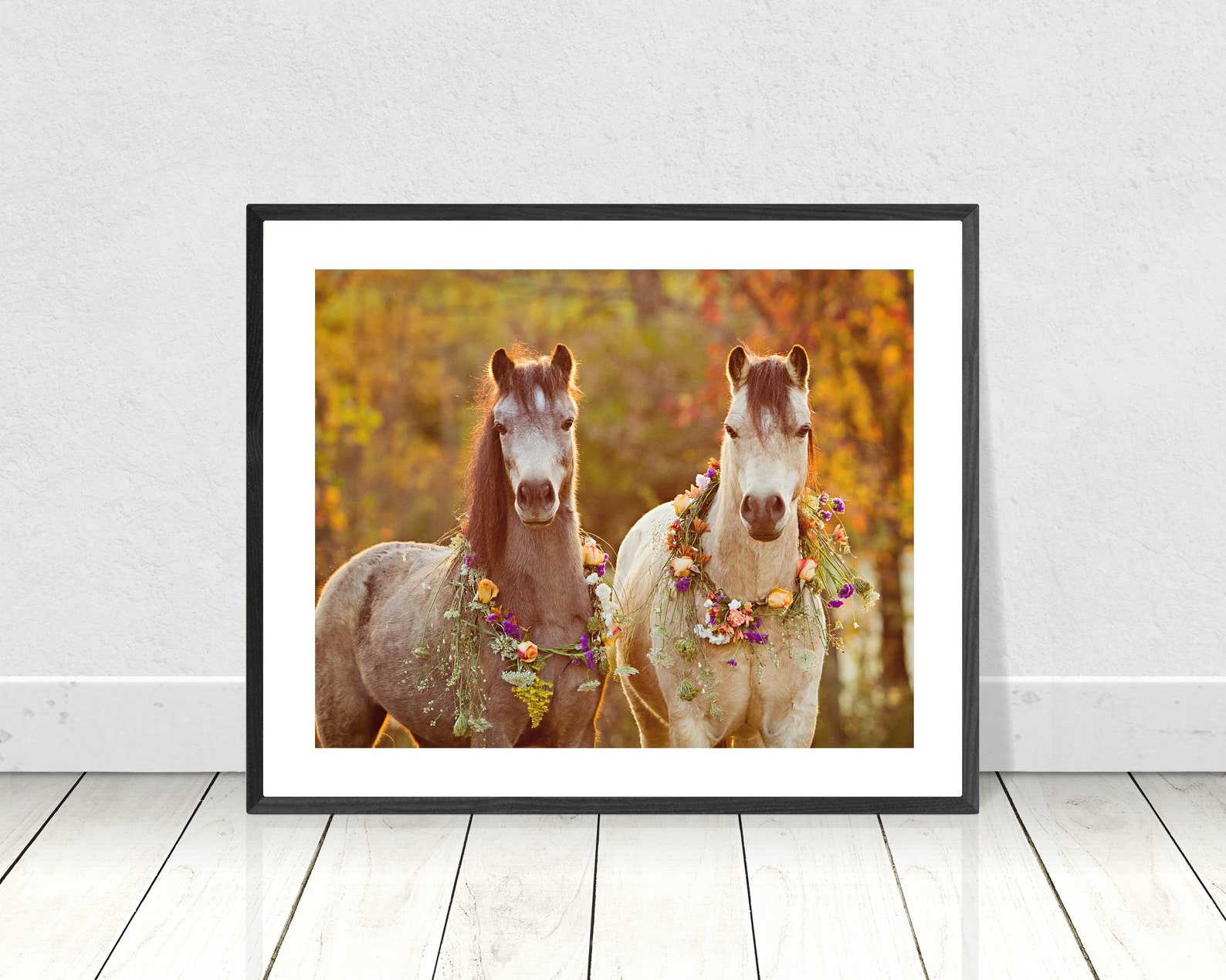 Horse Photography, Two Ponies With Flowers, Flower Pony Picture, Girl's ...