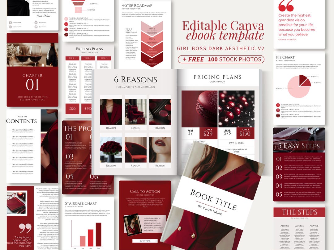 Cherry Red Ebook Coaching Template Girl Boss Red Aesthetic Freelancer ...