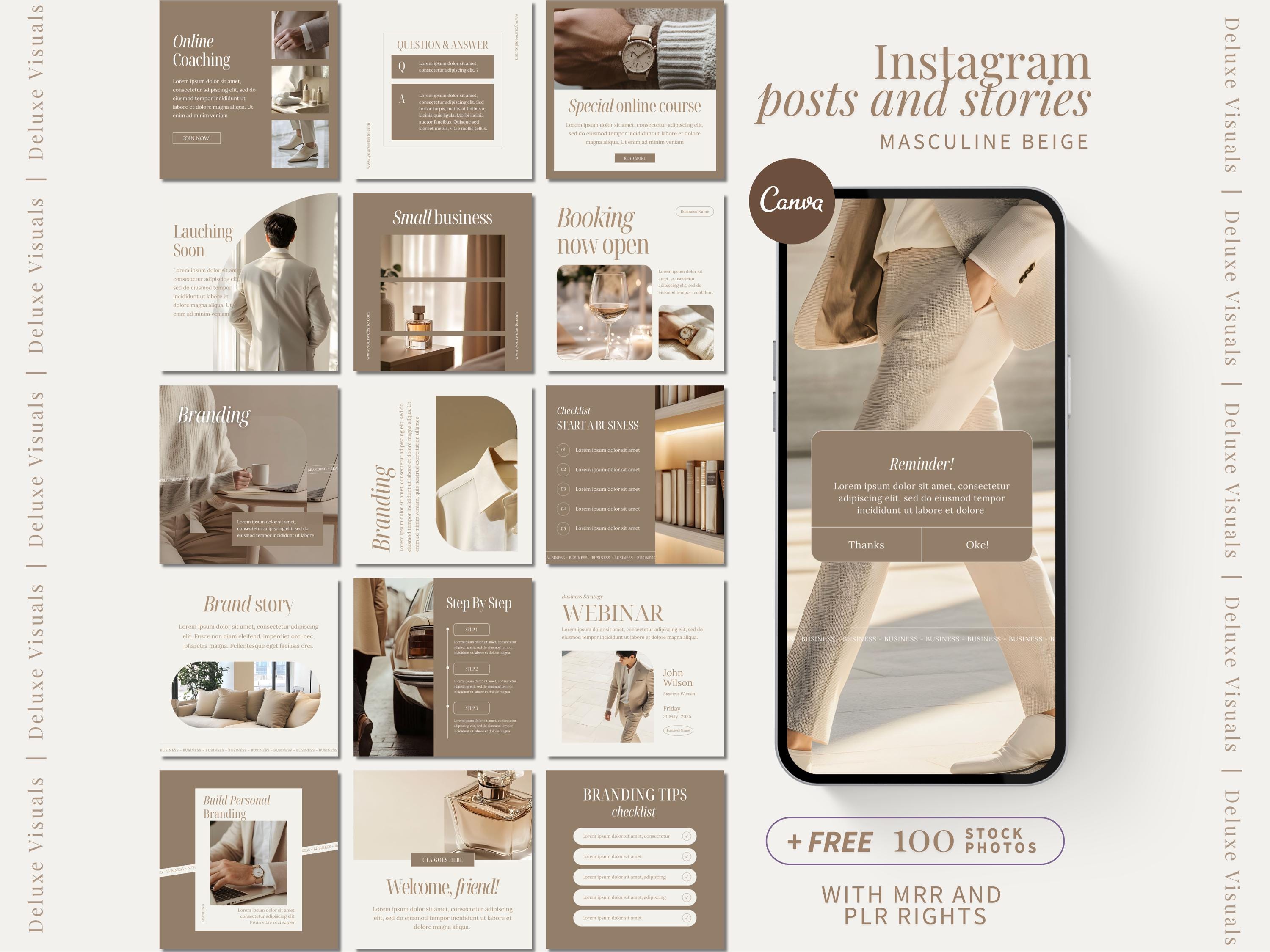 Masculine Beige Aesthetic Instagram Post & Story Template Faceless ...