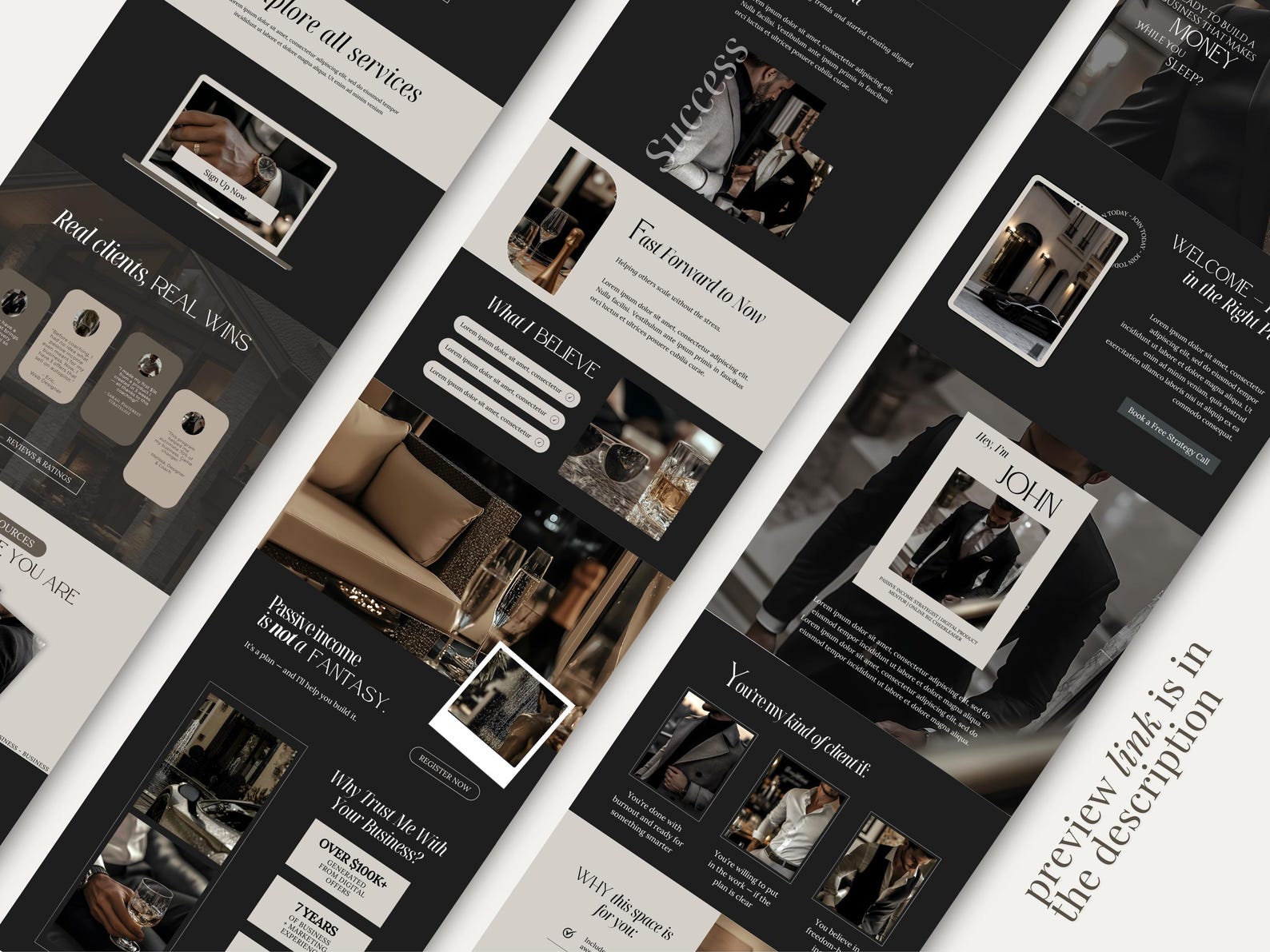 Masculine Luxury Website Coach Canva Template With Stock Photos ...