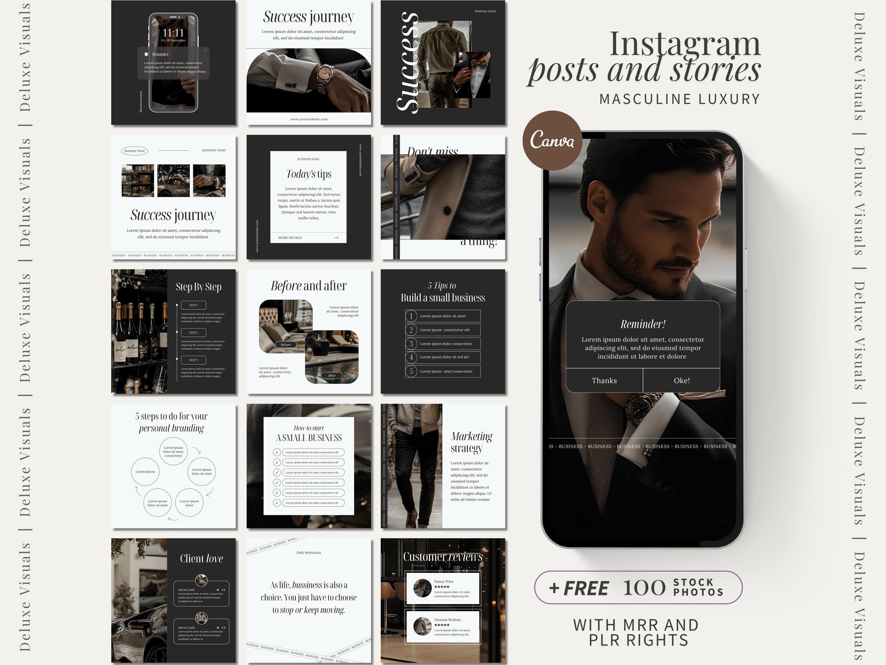 Masculine Aesthetic Instagram Template Men Stock Photo Digital ...