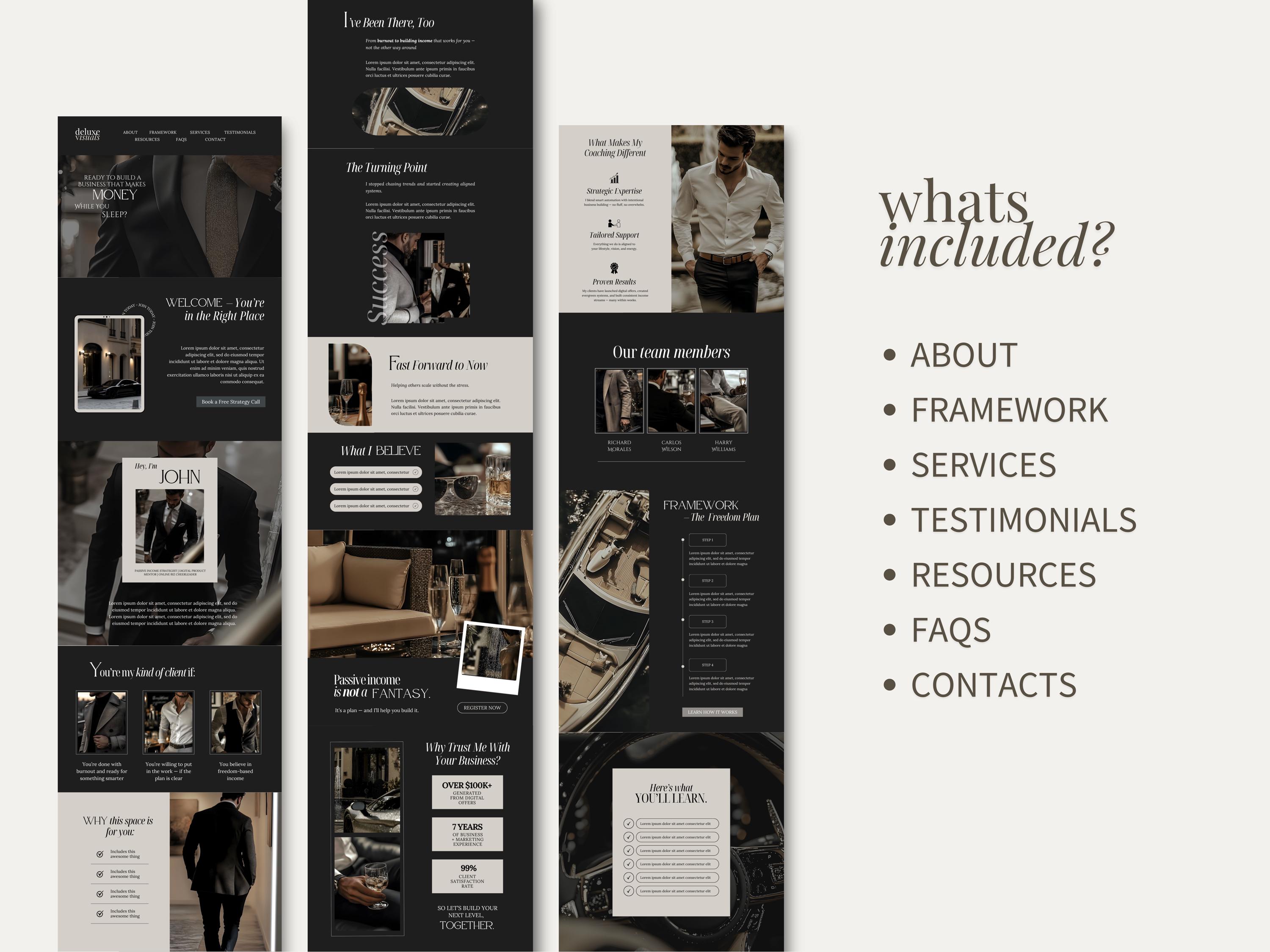 Masculine Luxury Website Coach Canva Template With Stock Photos ...