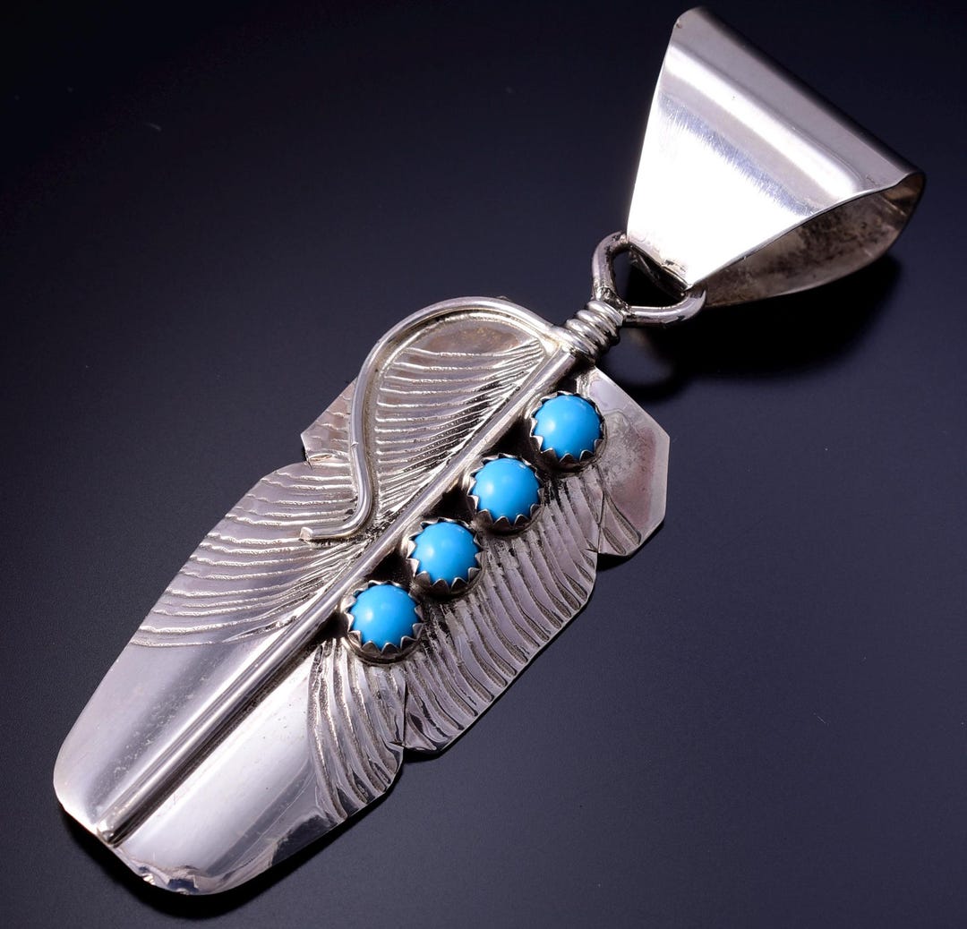 Silver & Turquoise Eagle Feather Navajo Pendant by Chester Charley ...
