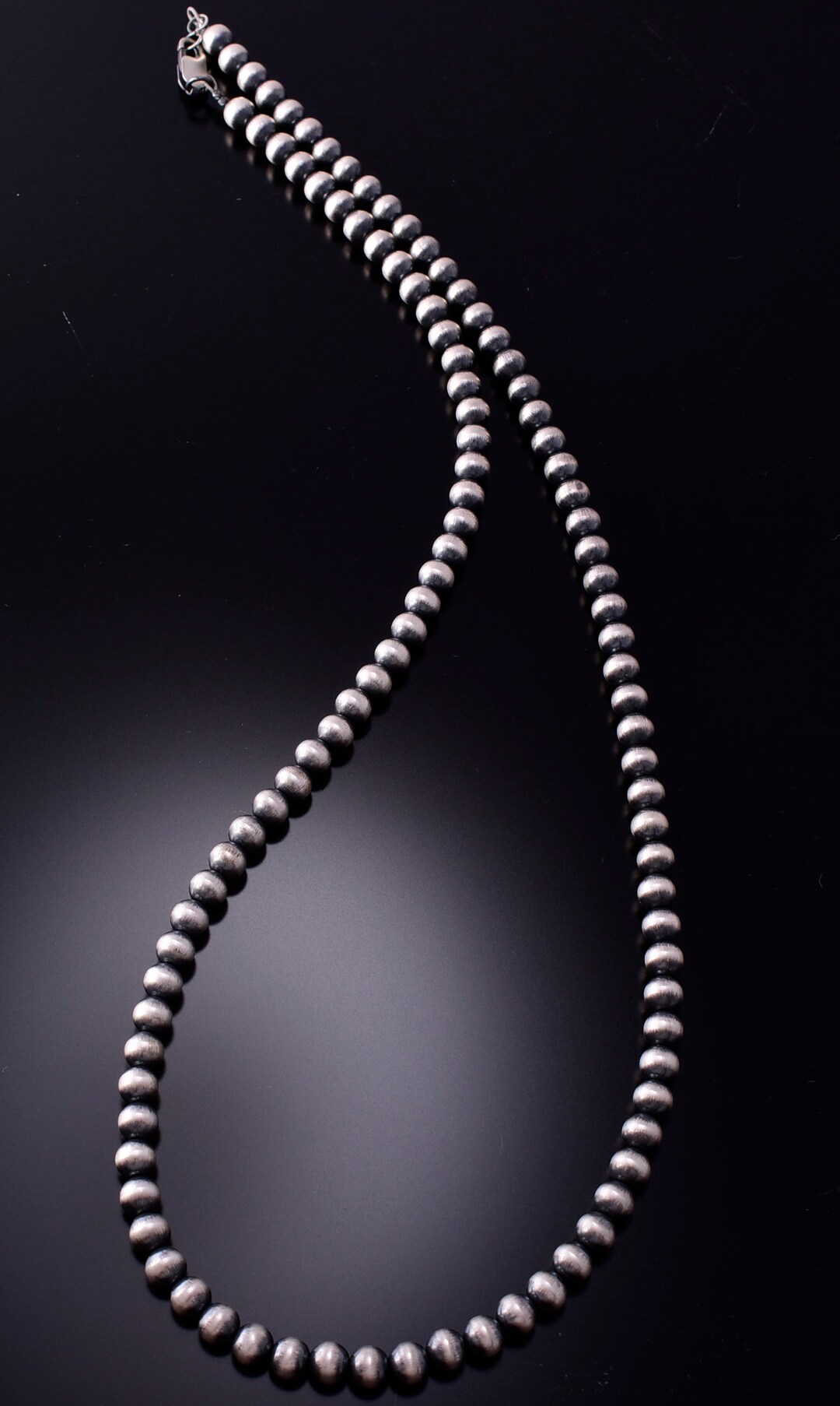Silver Pearls Bead Necklace by Navajo Vangie Touchine 6MM 24 Inches ...