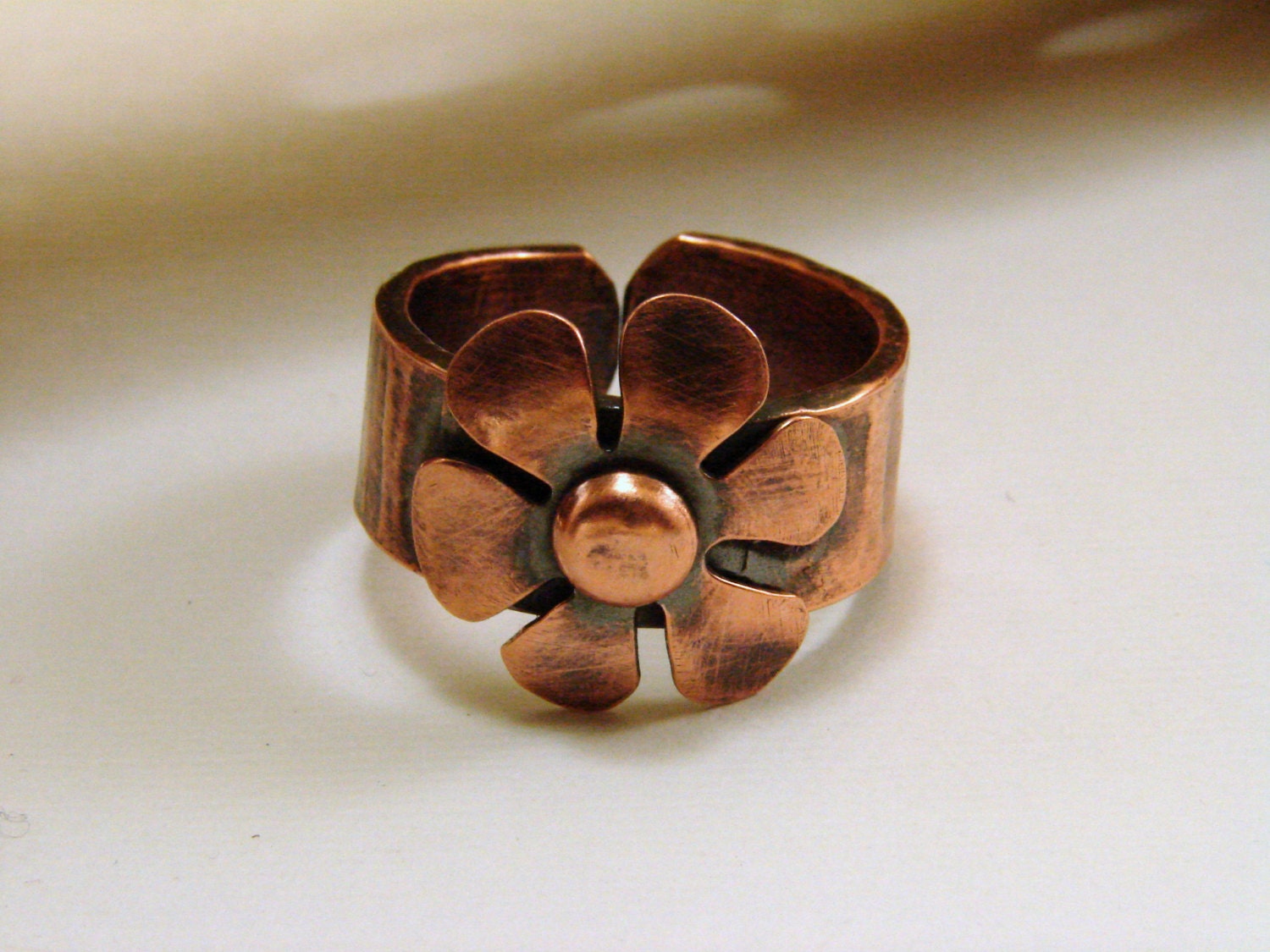 Copper Oxidized Flower Ring any size adjustable Copper | Etsy