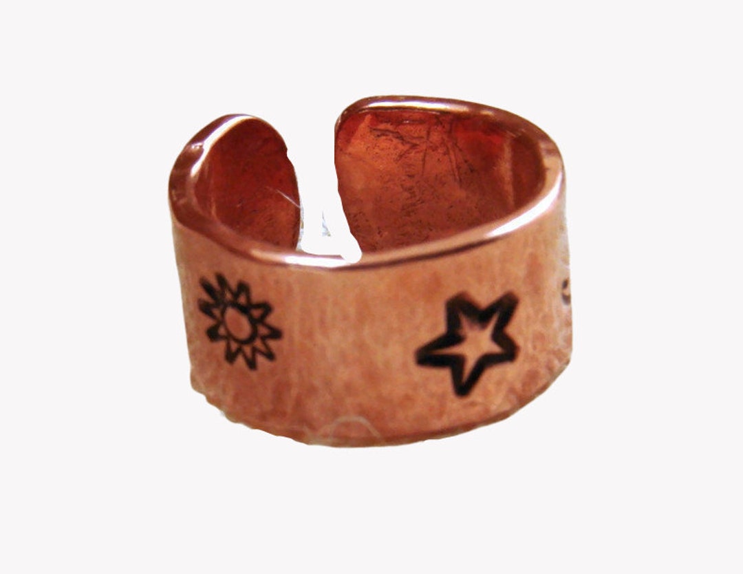 Hand Stamped Copper Ring With Sun Moon & Stars Celestial - Etsy
