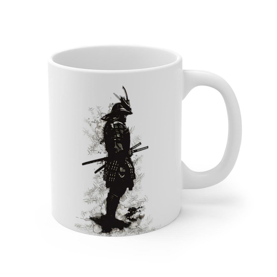 Samurai Print Coffee Mug - Dark Black Design on White Ceramic - Etsy