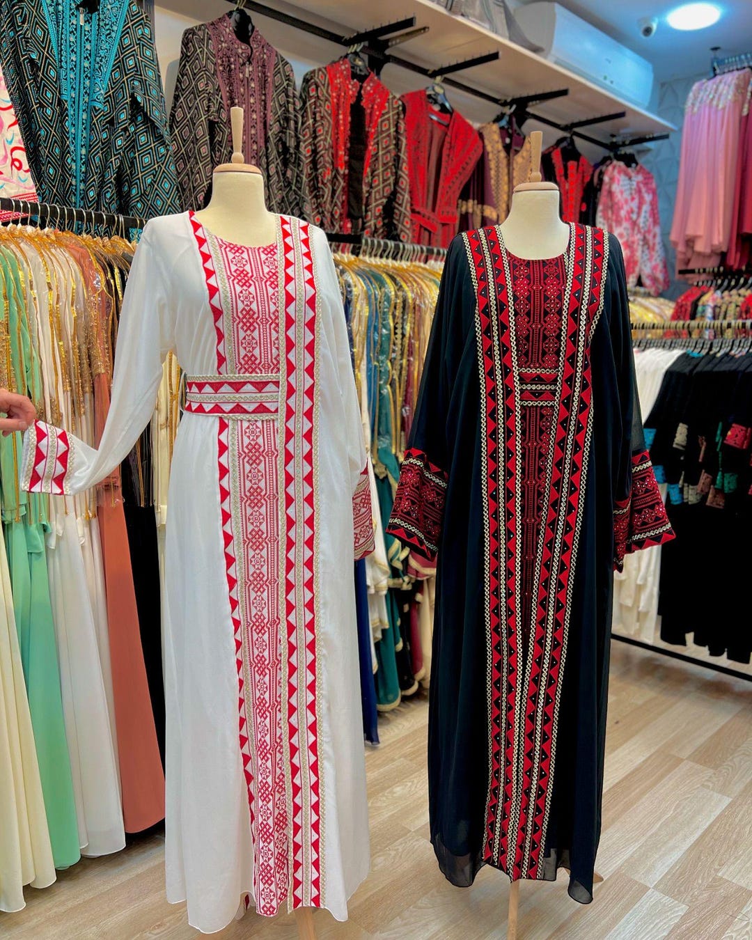 Palestinian Embroidered Thobe Set – 3-piece Traditional Dress With Belt ...