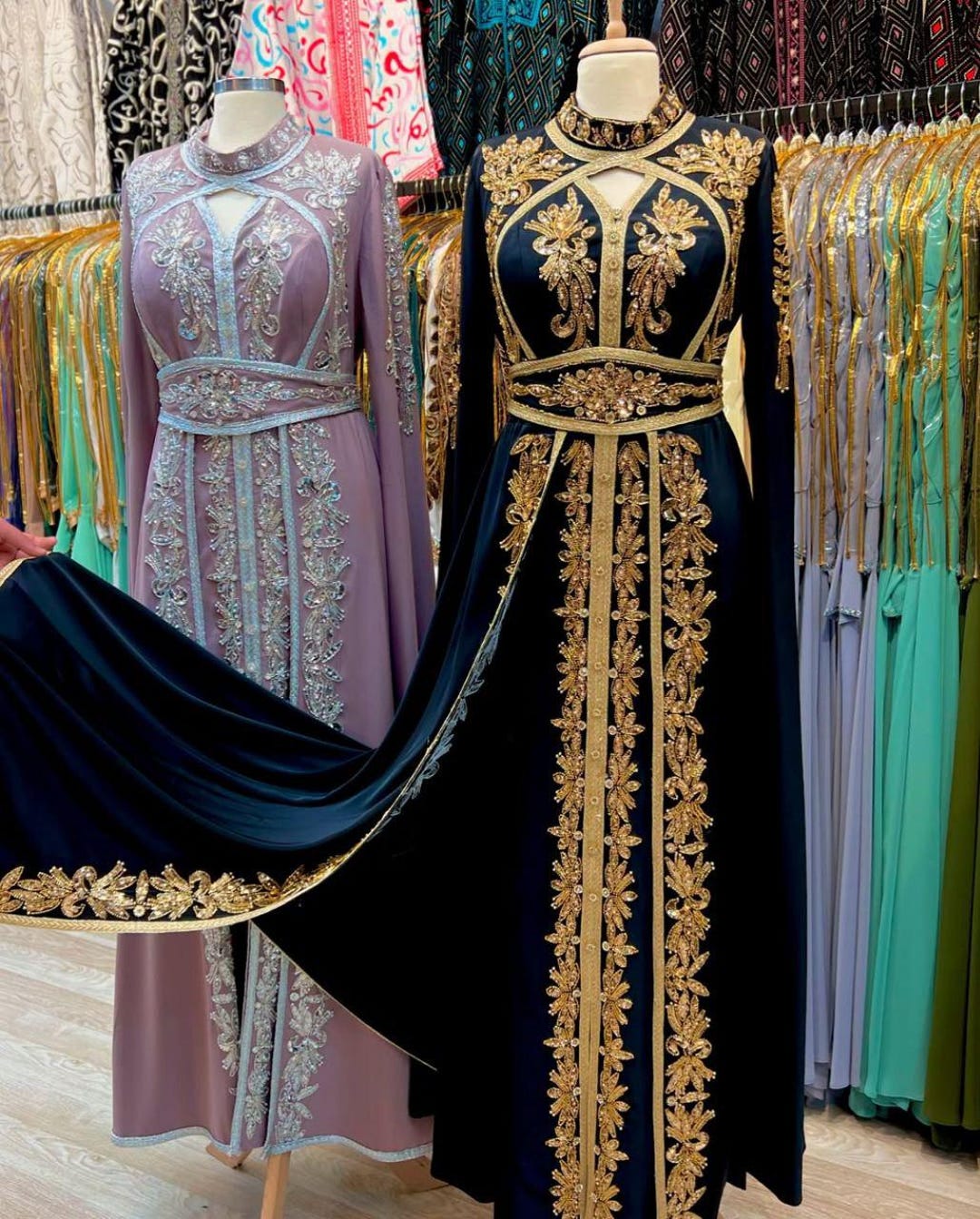 Handmade Elegant Mariana Fabric Tatreez Embroidered Kaftan With Belt ...