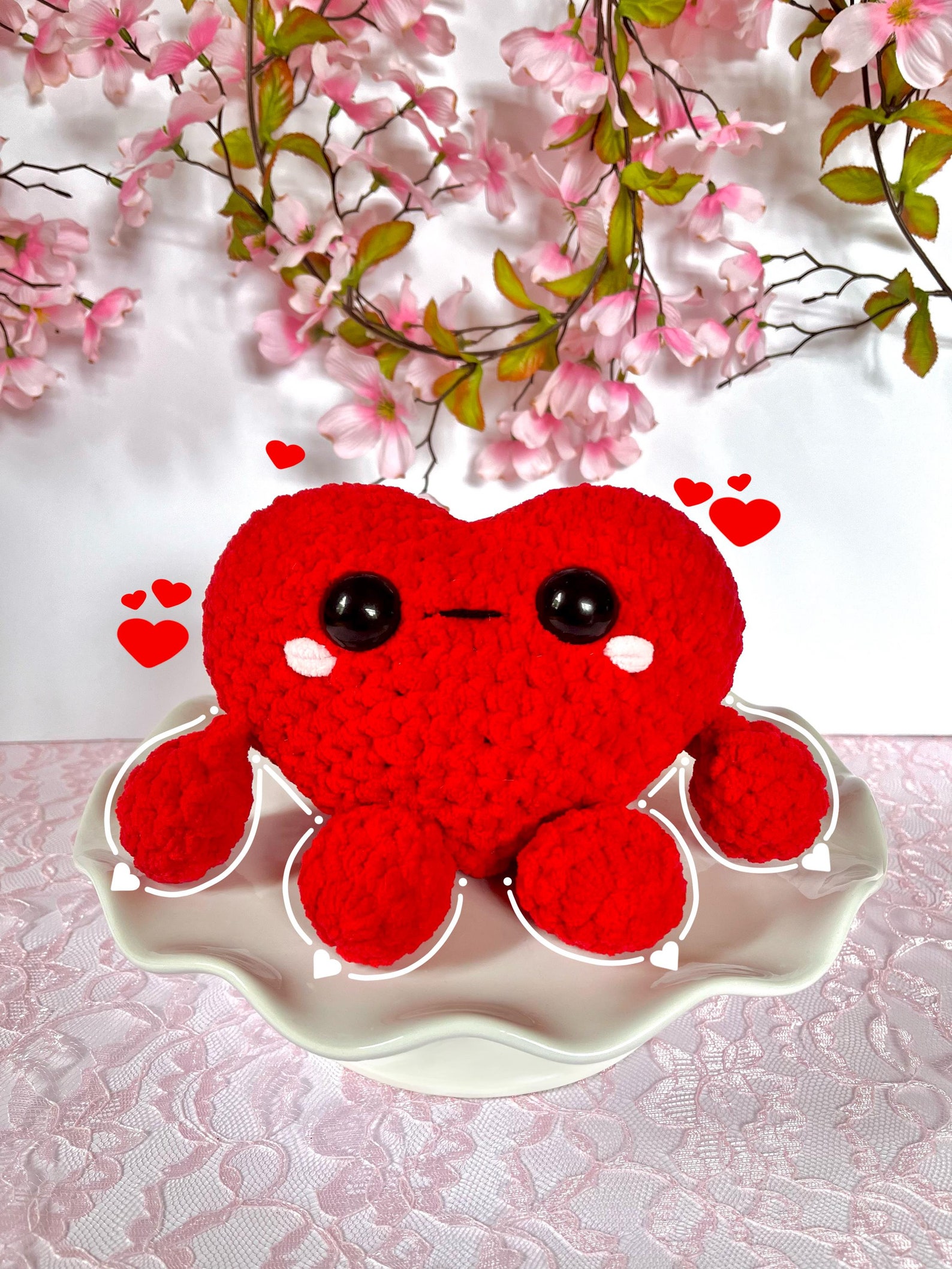 Red Crochet Amigurumi Heart Plushie, Valentines Day Leggy Soft Heart ...