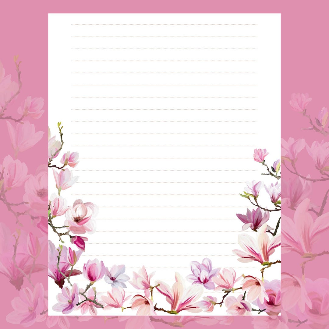 A4 Digital Files Pink Flower Letter Paper. - Etsy