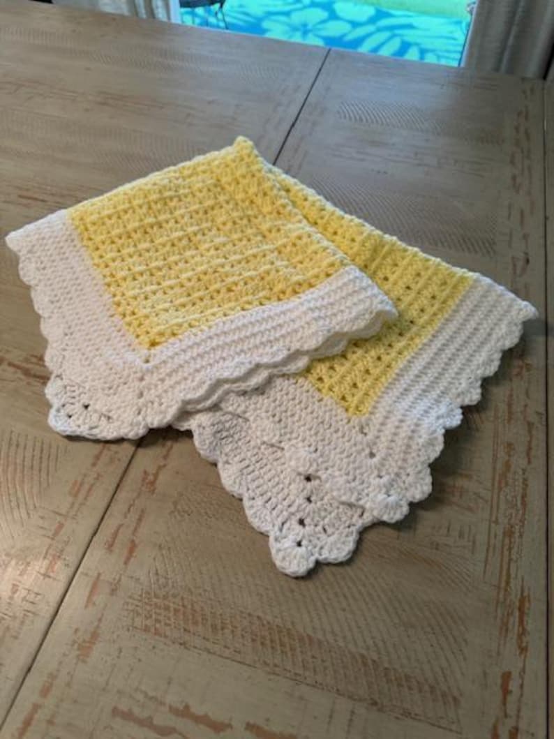 Crochet Yellow Baby Blanket With White Border - Etsy