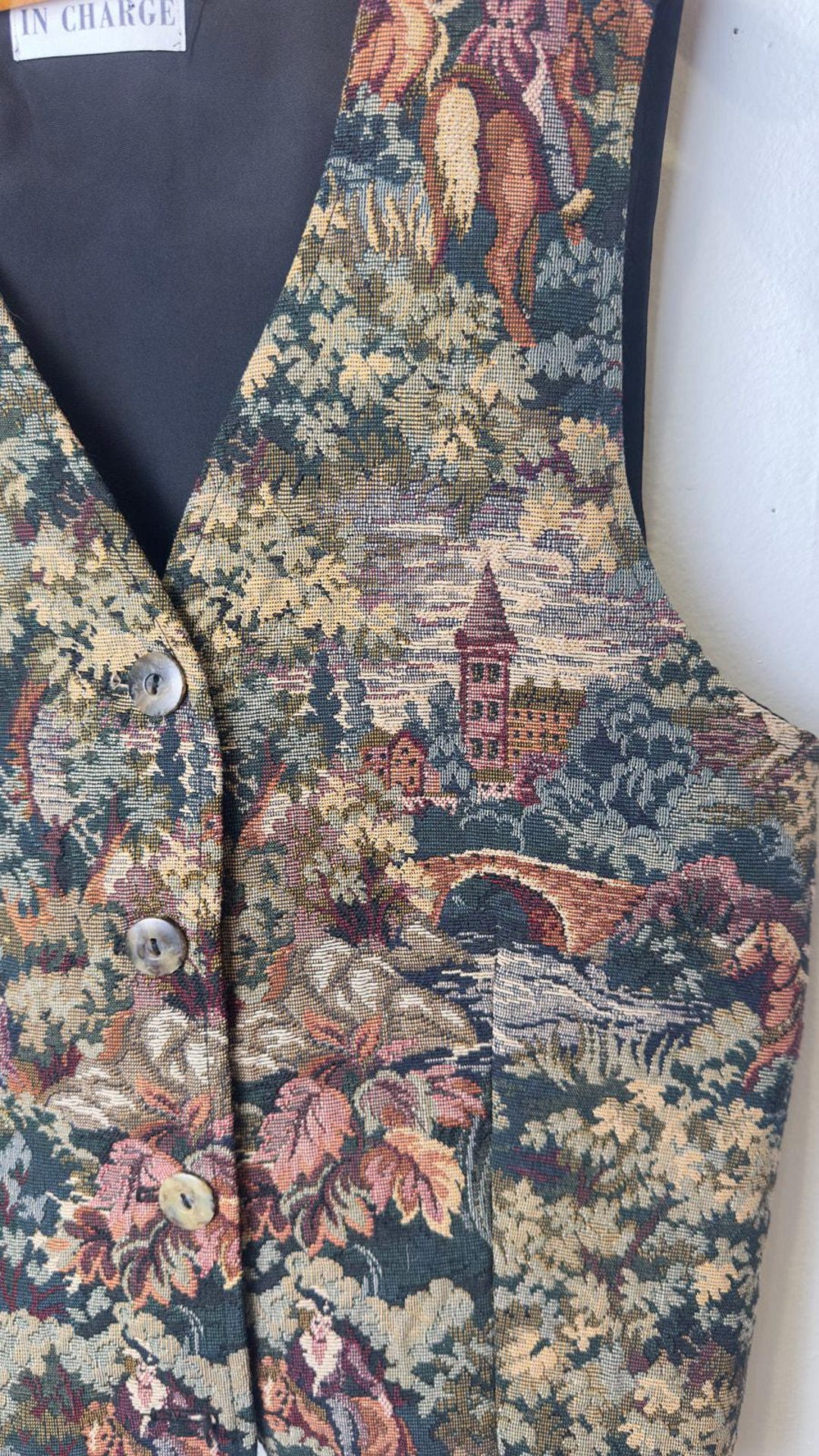 Vintage Tapestry Vest, Medieval Castle Scene, Woven Waistcoat, Baroque ...