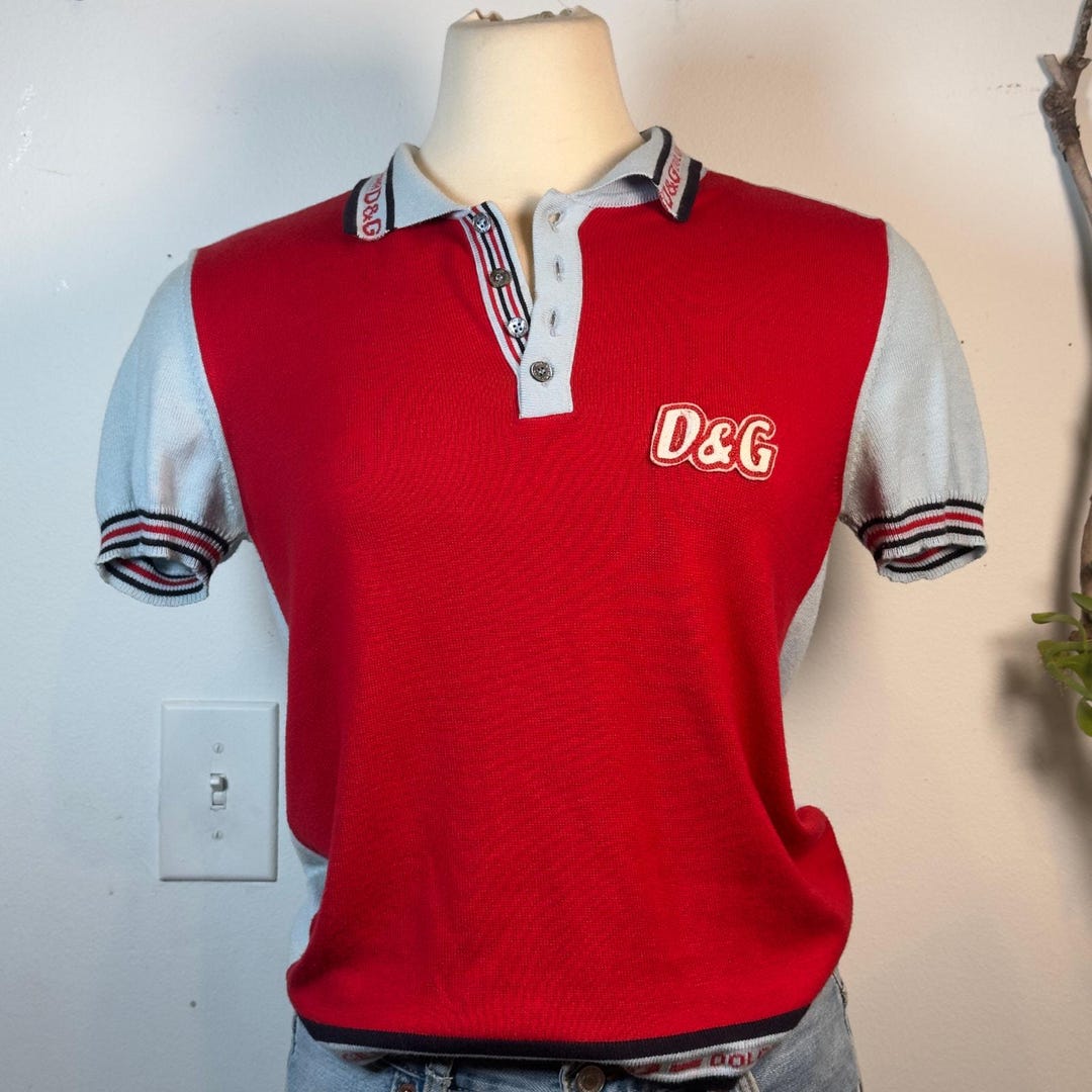 Vintage D&G Red and Grey Polo Shirt Designer Logo Top 90s Casual Style ...
