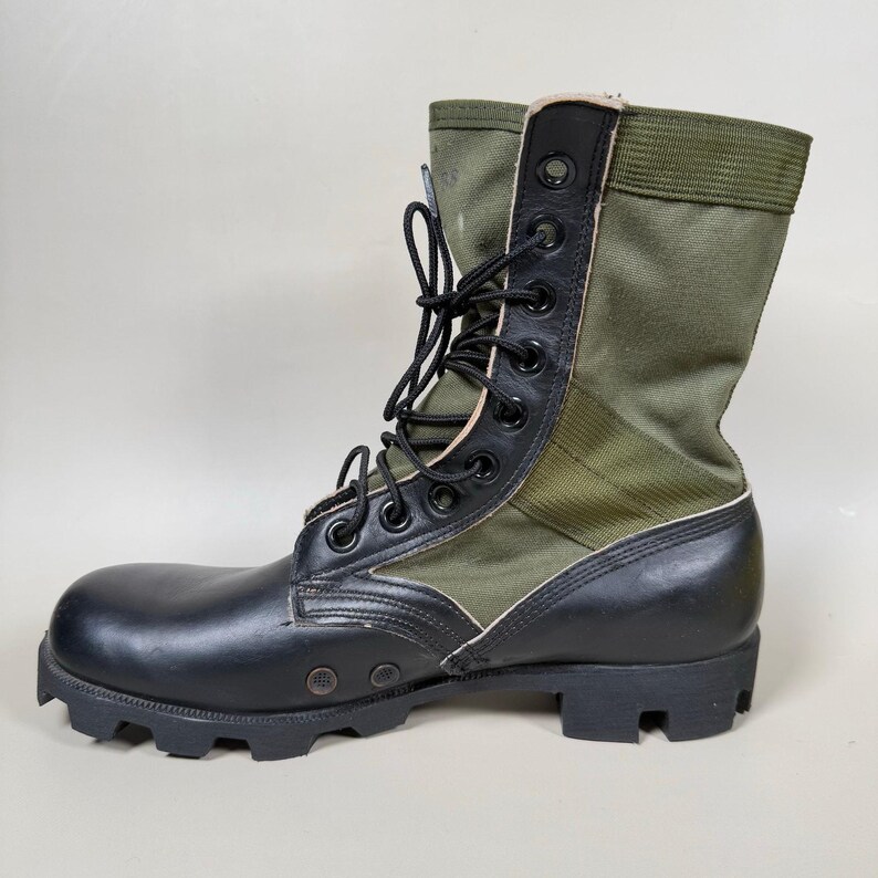 Vintage Military Jungle Combat Boots | Black Leather & Canvas Tactical ...