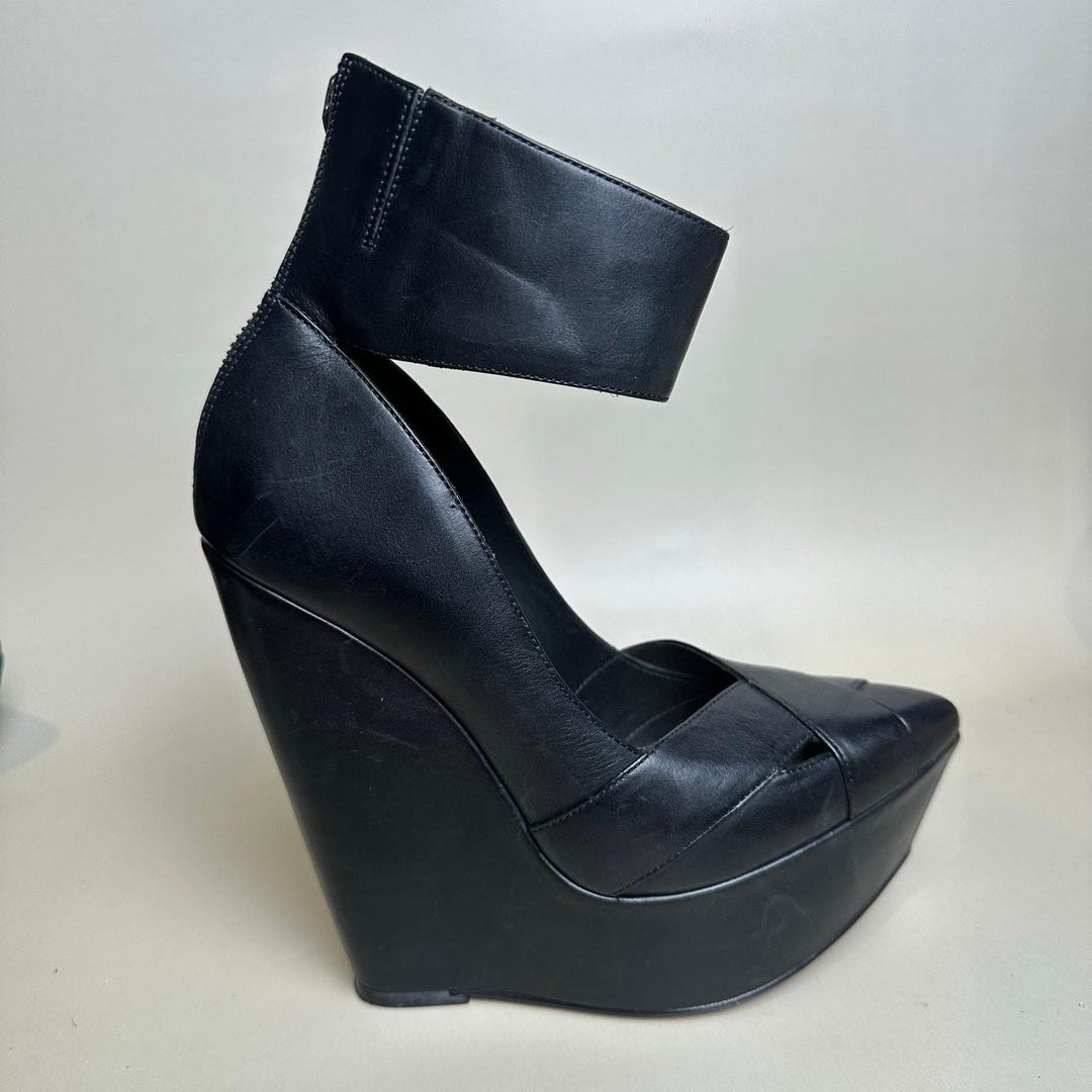 Vintage Max Azria Black Leather Platform Wedge Heels, Size 7.5 - Etsy