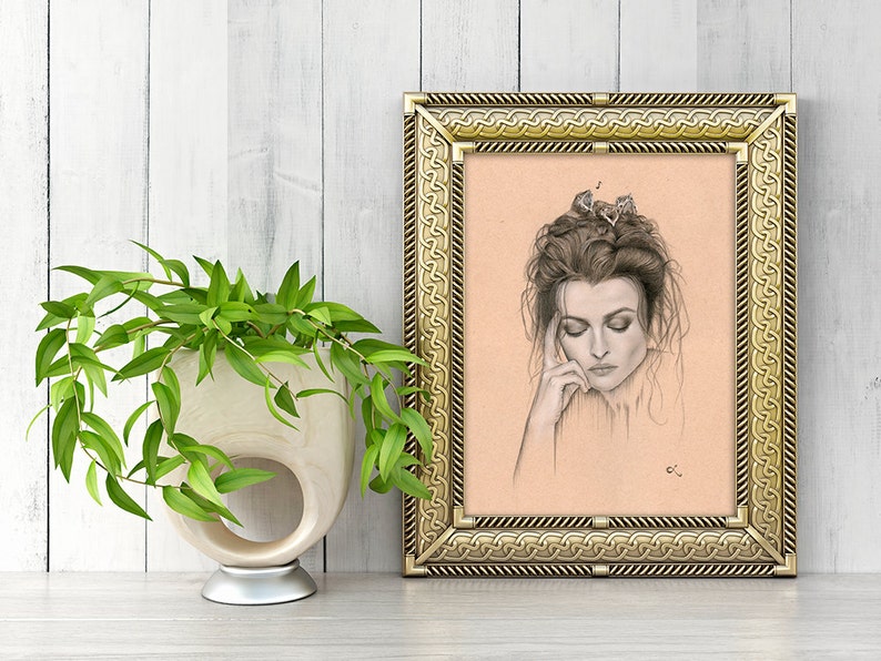 Helena Bonham Carter Art HBC Portrait Thinking Woman | Etsy