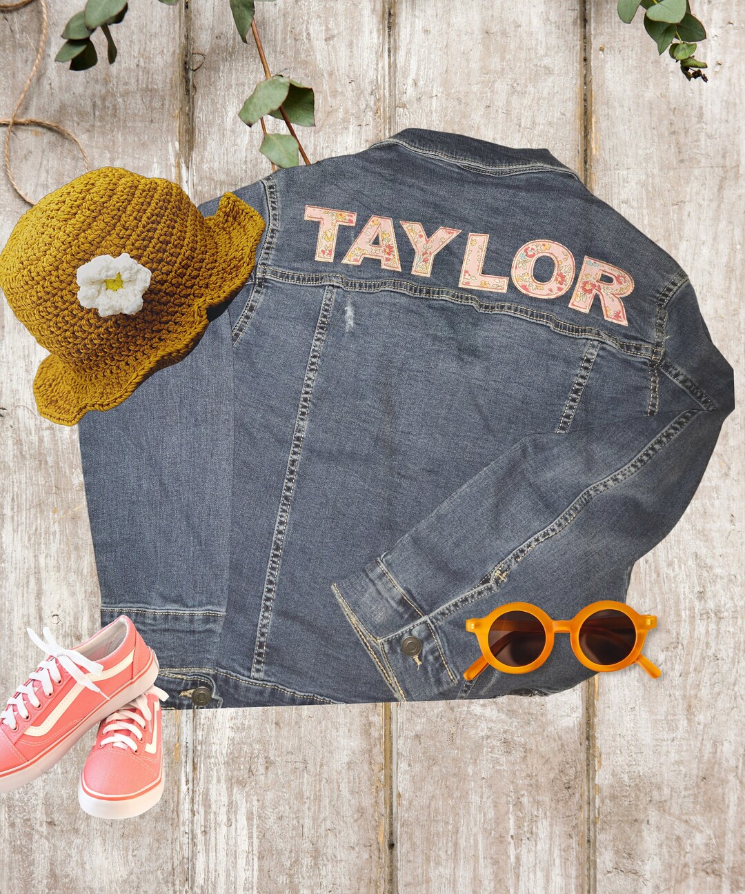 Personalized Jean Jacket, Custom Jacket With Flower, Floral Name ...