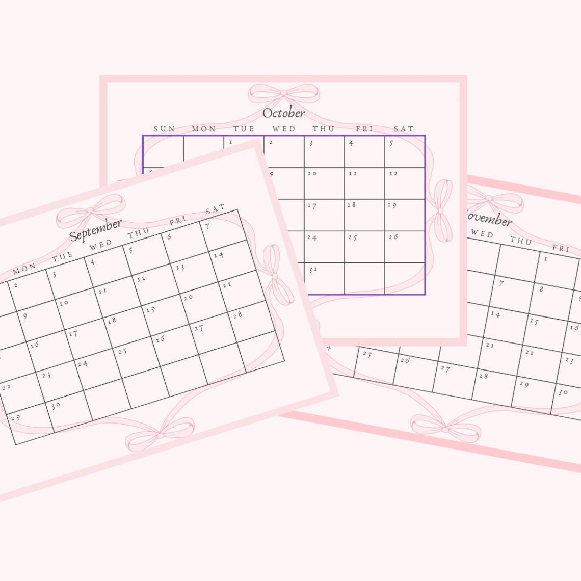 Coquette Pink Calendar/planner With Bows - Etsy