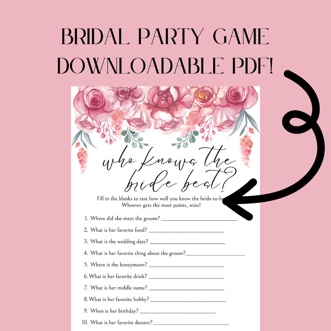 Bridal Shower or Bachelorette Party Game "who Knows the Bride Best?" - Etsy