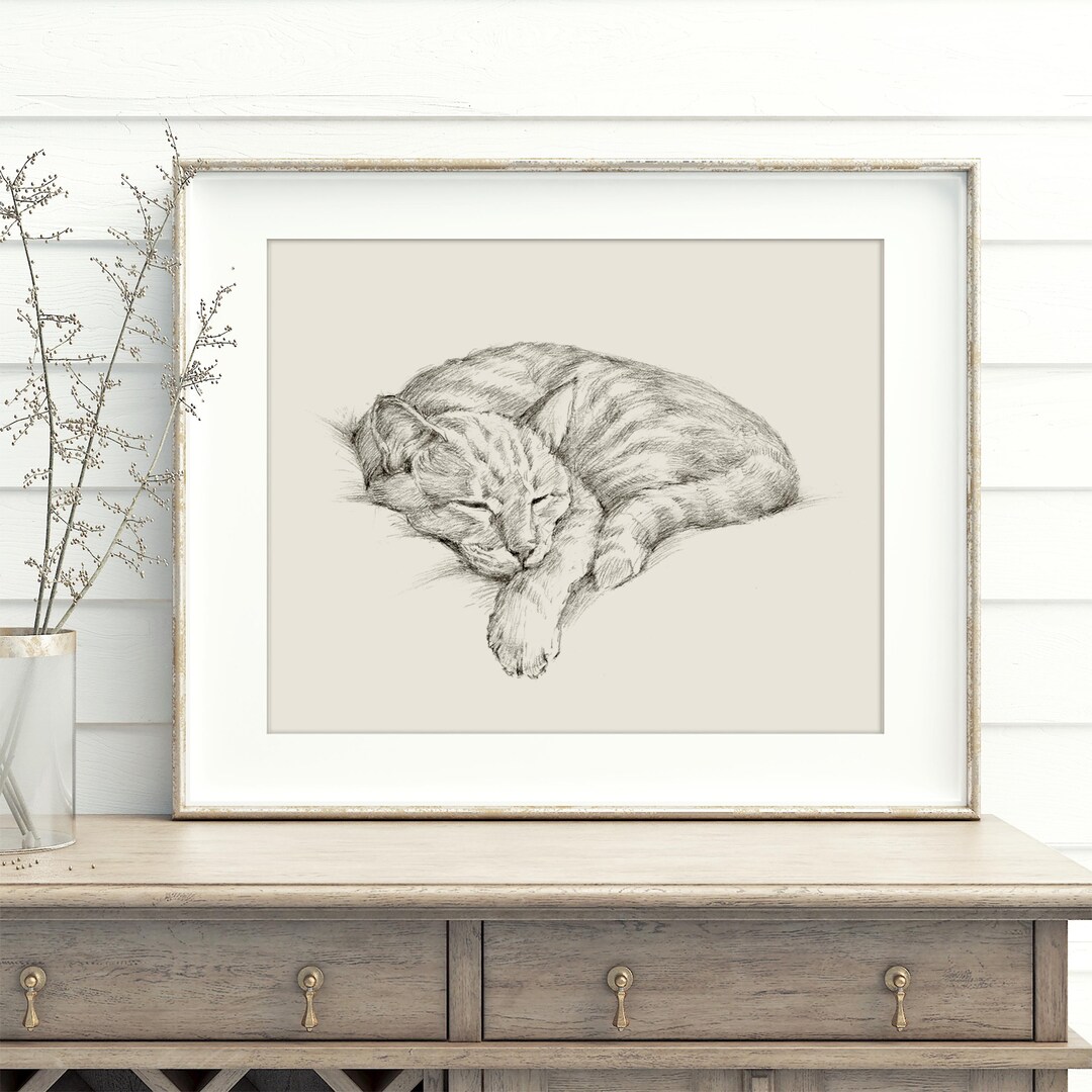 Cat Art Print by Ethan Harper, Cat Drawing Wall Decor, Minimalist ...