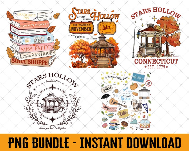 Stars Hollow PNG Bundle, Fall Book Stack PNG, Gilmore Girls Shirt ...