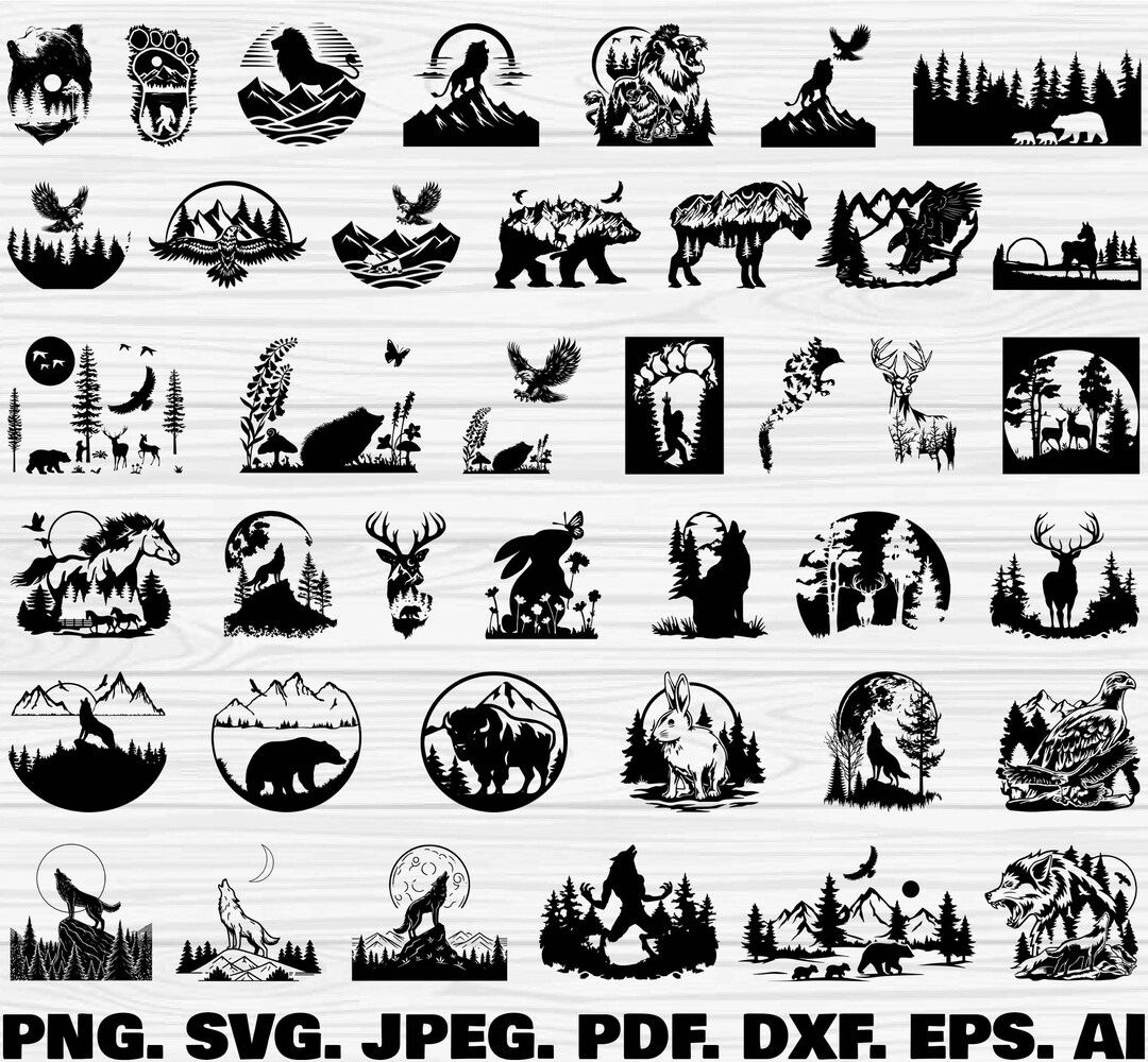 Mountain Animal Svg Bundle, Nature Wildlife Scene Svg Bundle, Forest ...