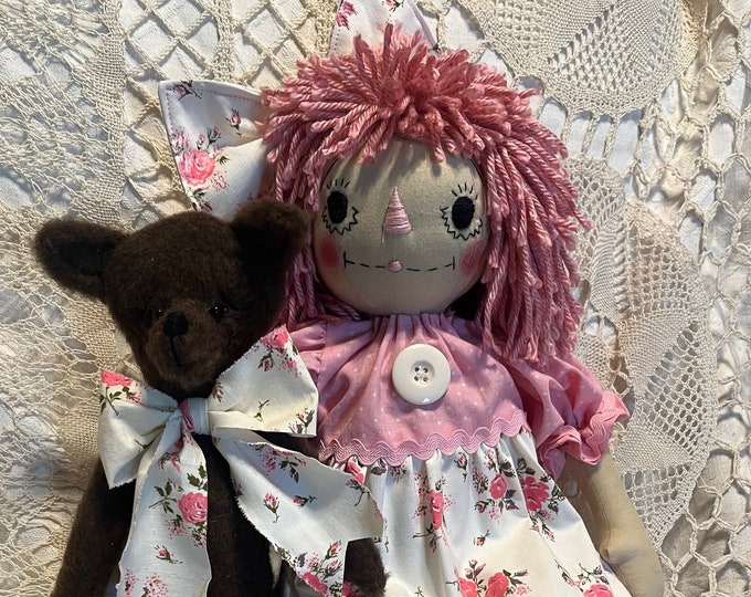 Primitive, Folk Art, Handmade, Original, Rag Doll, Raggedy Ann Doll ...