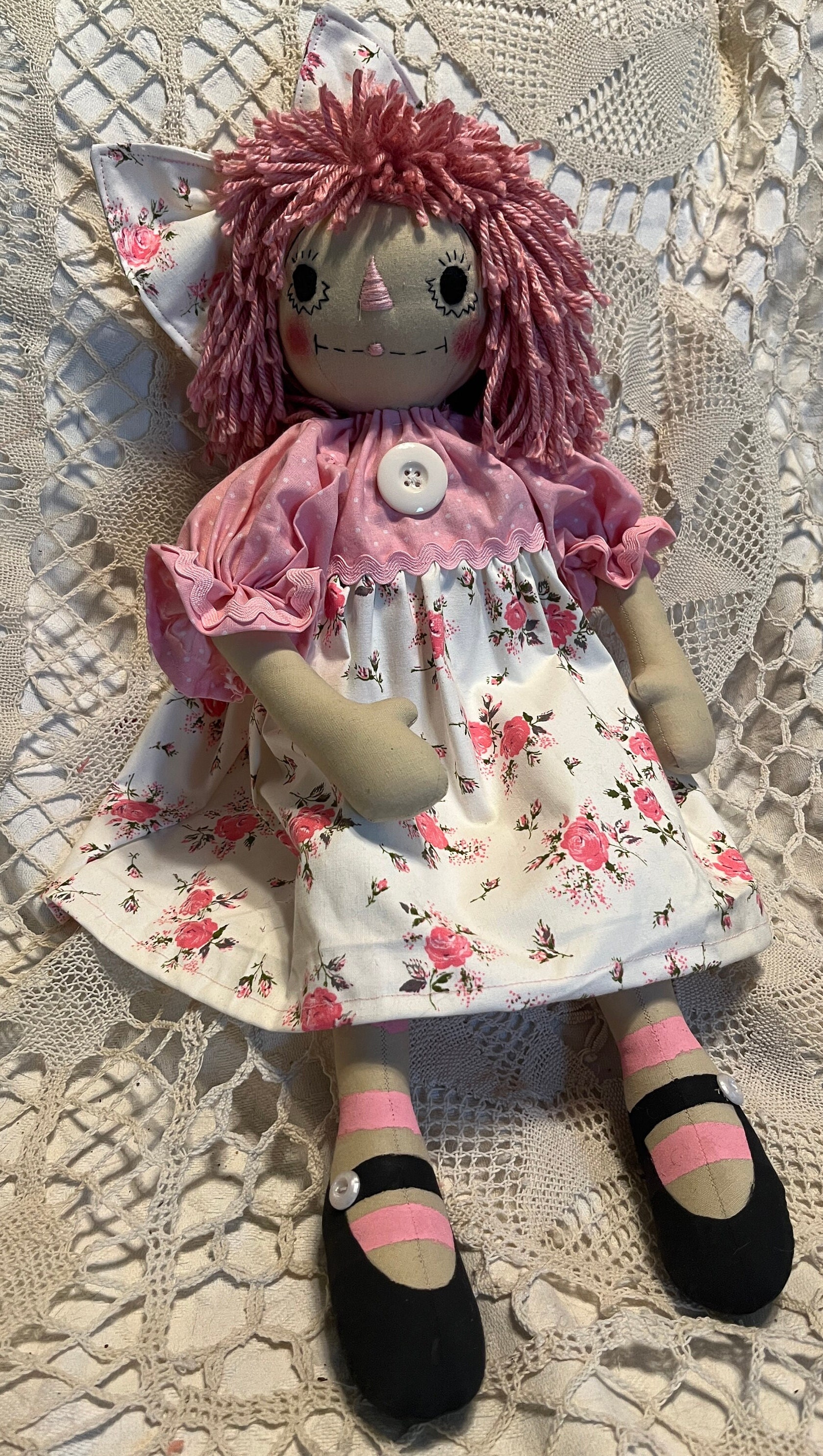 Primitive, Folk Art, Handmade, Original, Rag Doll, Raggedy Ann Doll ...