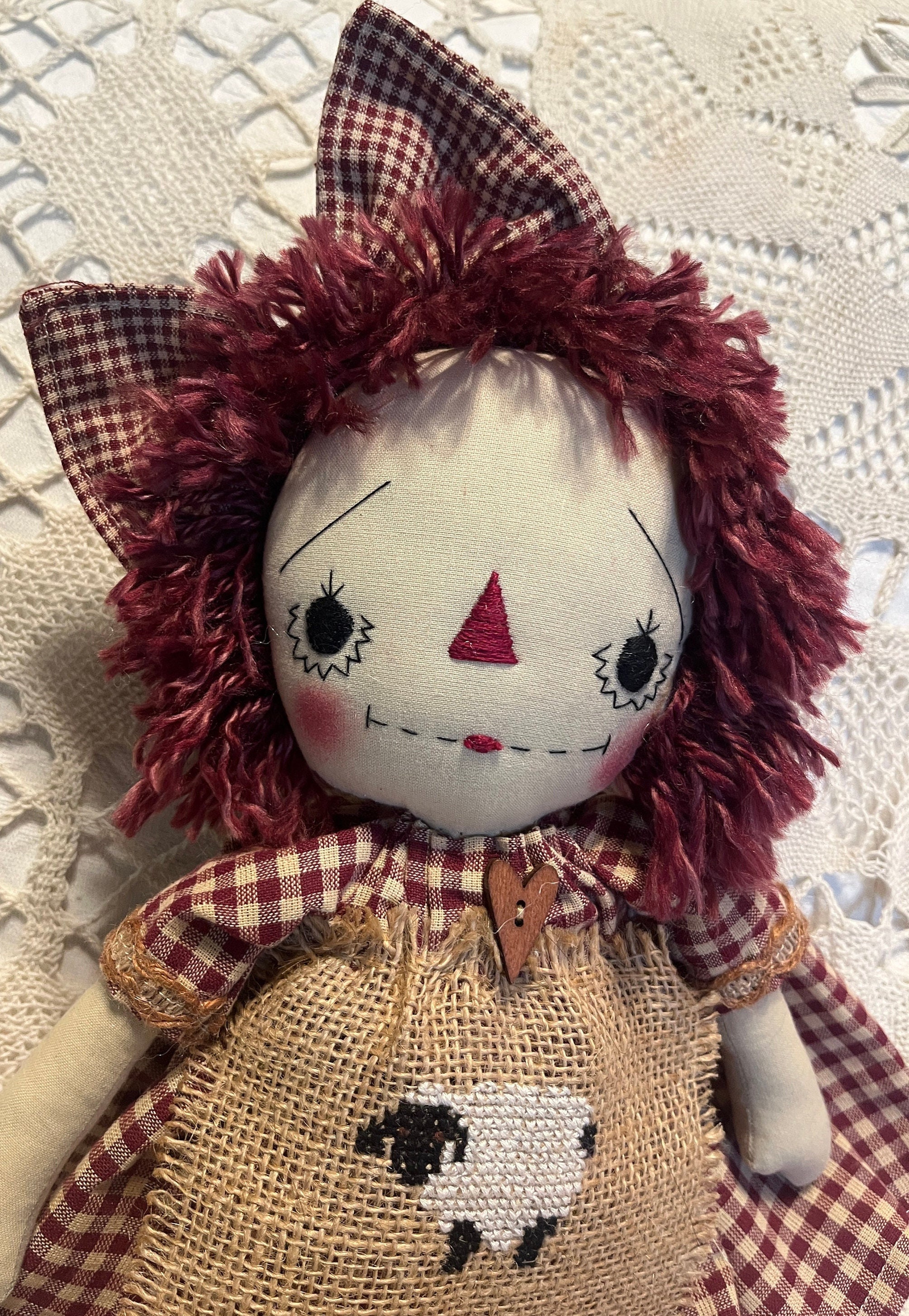 Primitive, Folk Art, Handmade, Original, Rag Doll, Raggedy Annie Doll ...
